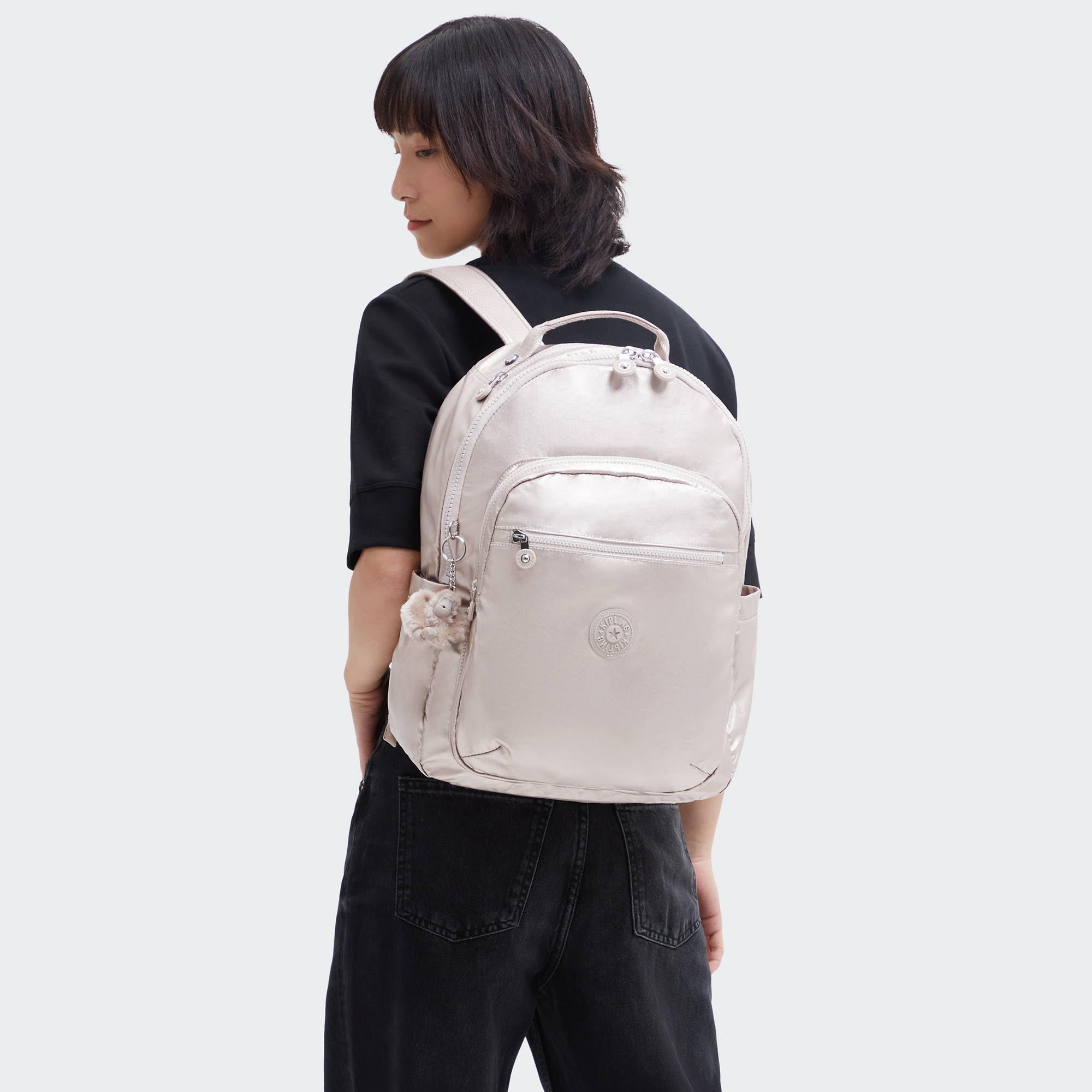 Kipling Women's Seoul 15” Laptop Backpack, Durable, Roomy with Padded Shoulder Straps, Nylon School Bag, Metallic Glow, Large