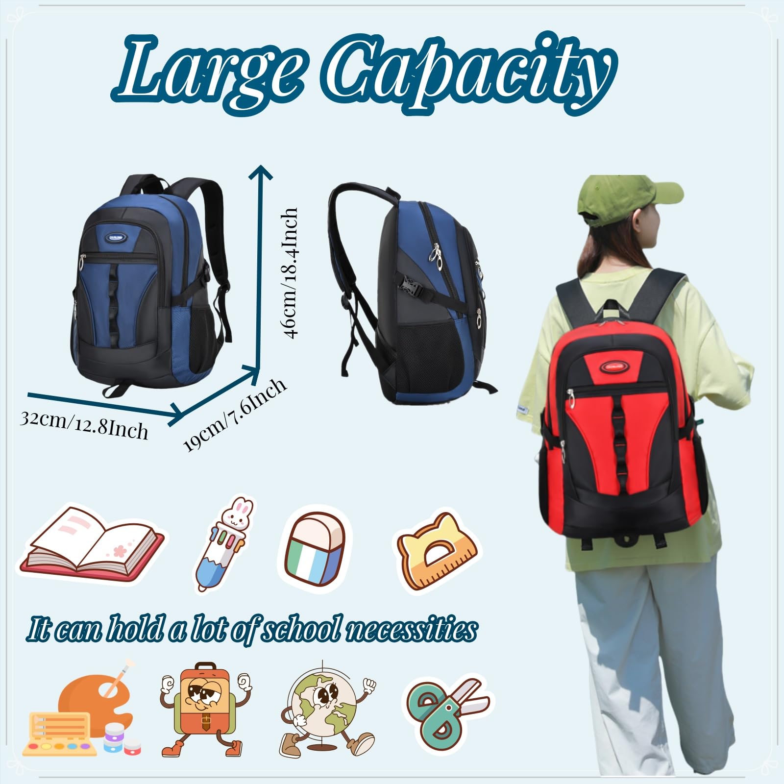 VIDOSCLA Color-blocking Sports Kids Backpack,Middle Schoolbag Elementary Student Bookbag for Girls&Boys