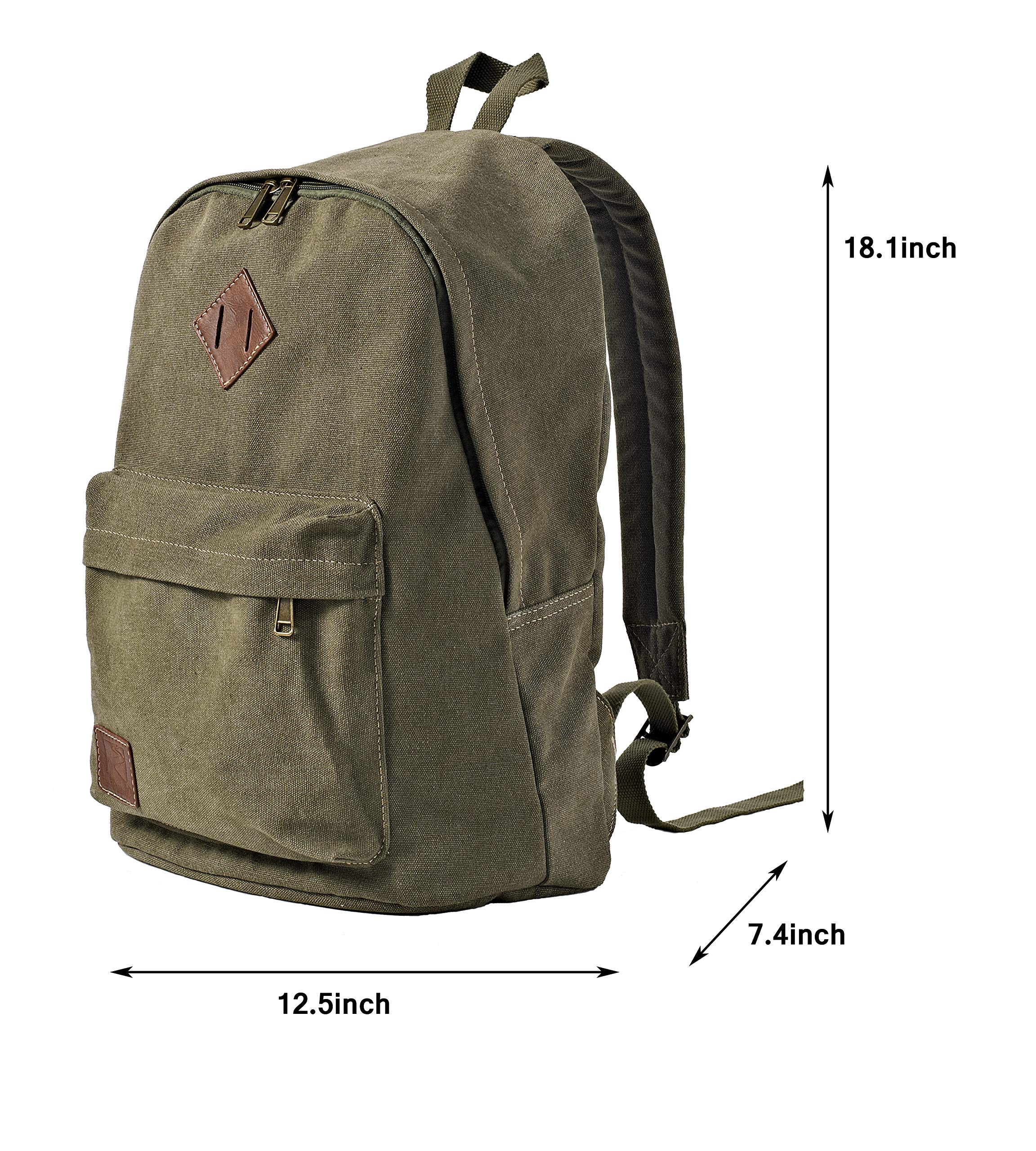 seemeroad Canvas School Laptop Backpack , Durable Rucksack, Travel Notebook Bag, for Men Women Military Green One_Size