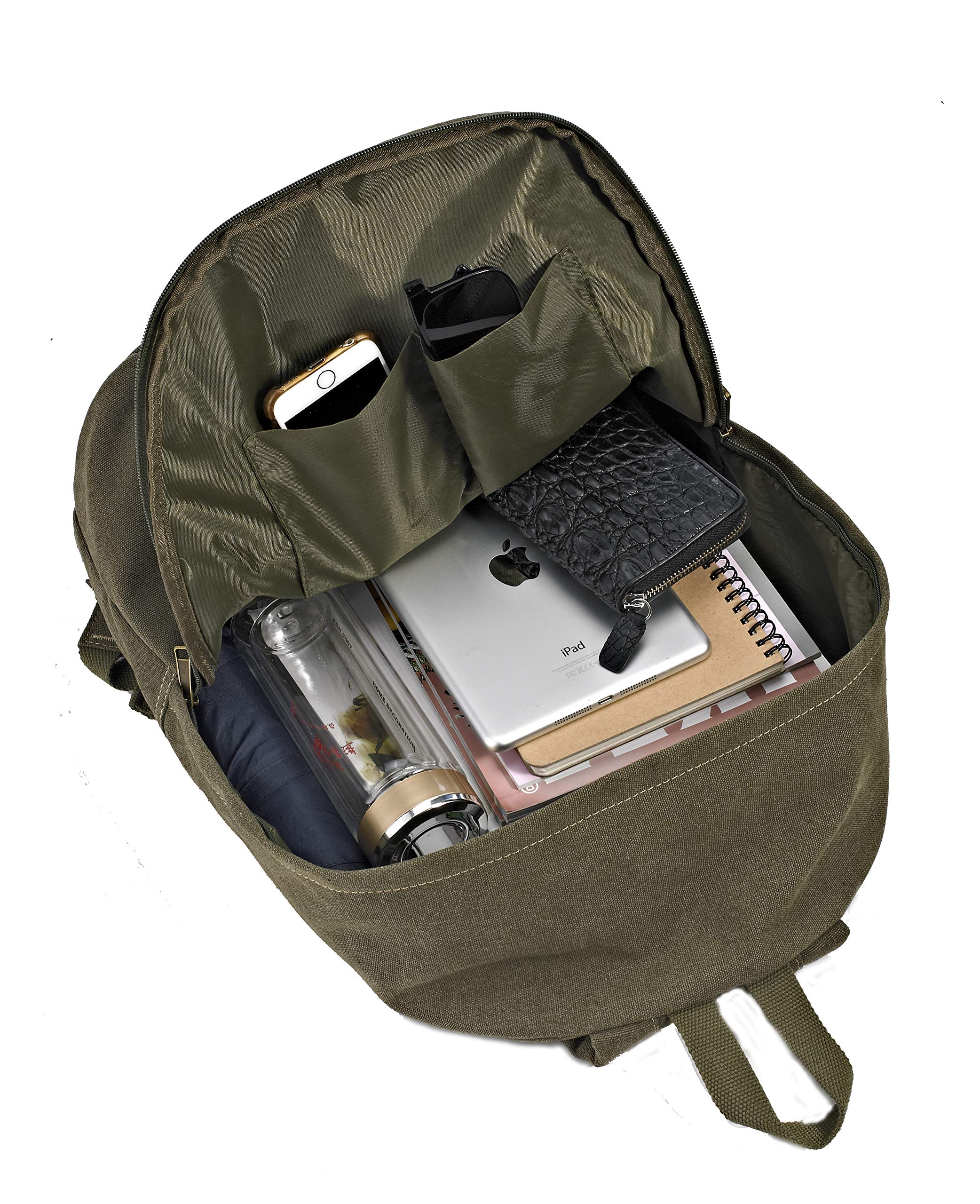 seemeroad Canvas School Laptop Backpack , Durable Rucksack, Travel Notebook Bag, for Men Women Military Green One_Size