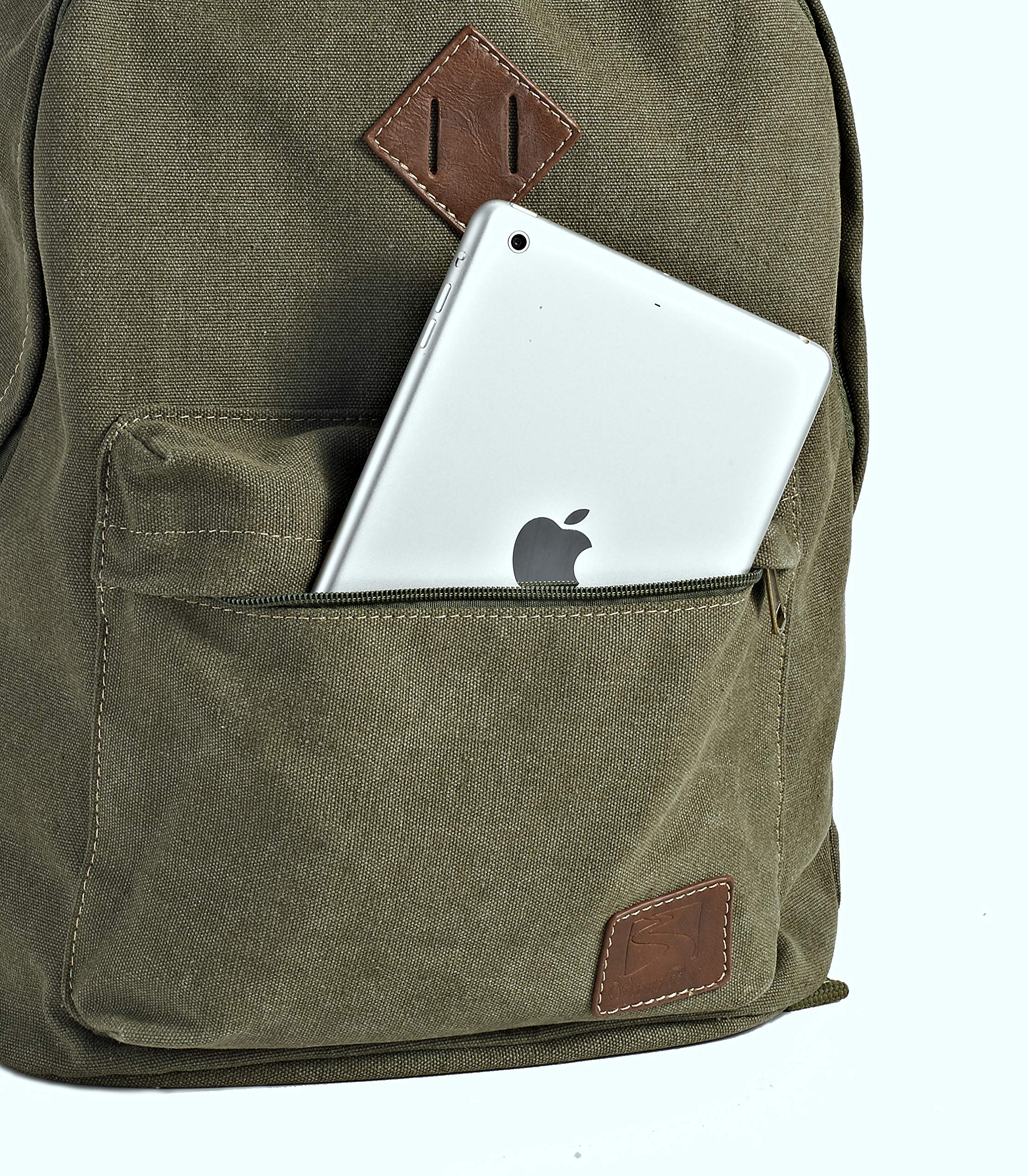 seemeroad Canvas School Laptop Backpack , Durable Rucksack, Travel Notebook Bag, for Men Women Military Green One_Size