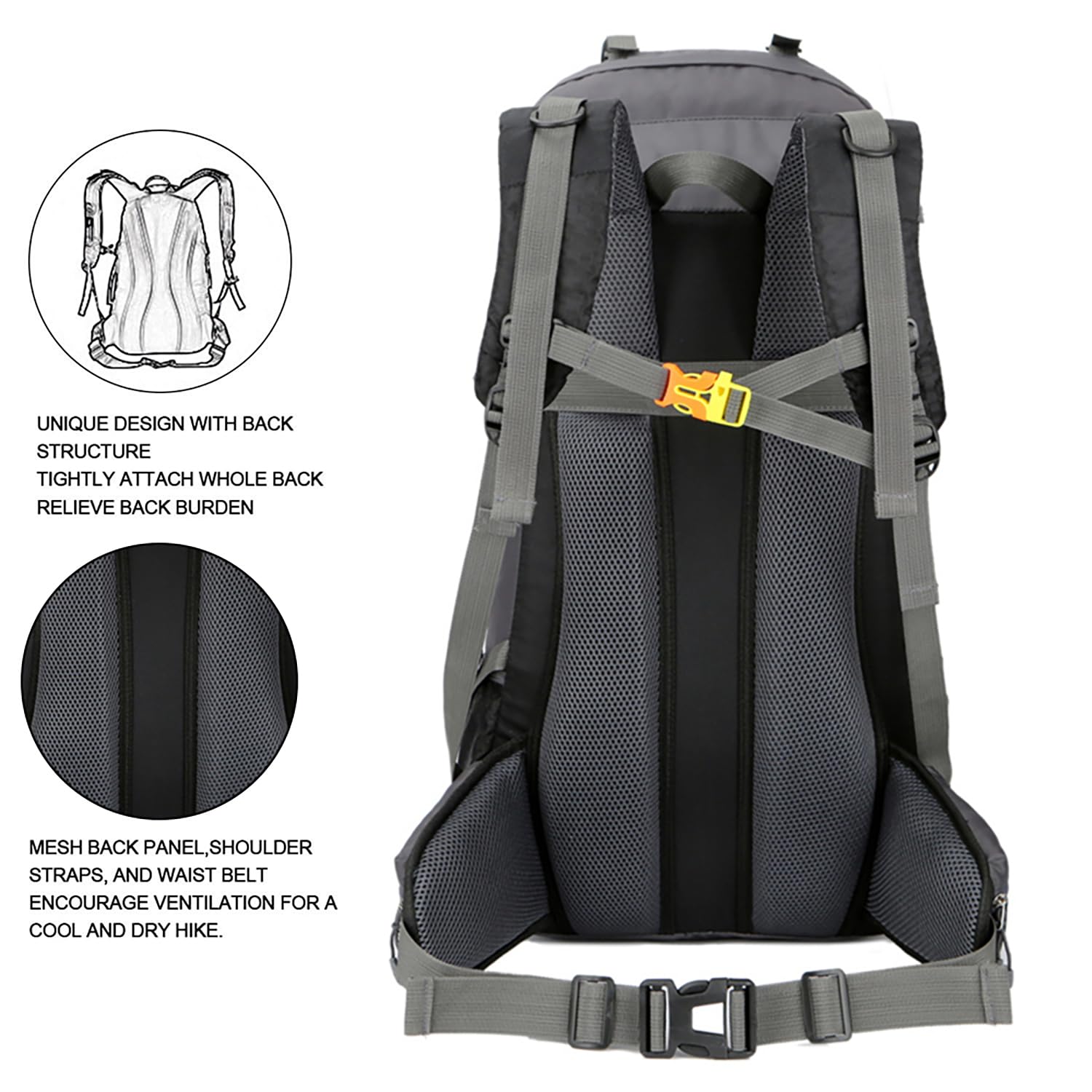 Bseash 60L Waterproof Lightweight Hiking Backpack with Rain Cover,Outdoor Sport Travel Daypack for Climbing Camping Touring (Black)