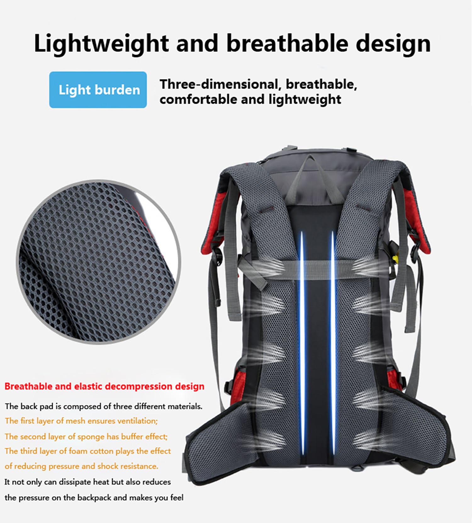 Bseash 60L Waterproof Lightweight Hiking Backpack with Rain Cover,Outdoor Sport Travel Daypack for Climbing Camping Touring (Black)