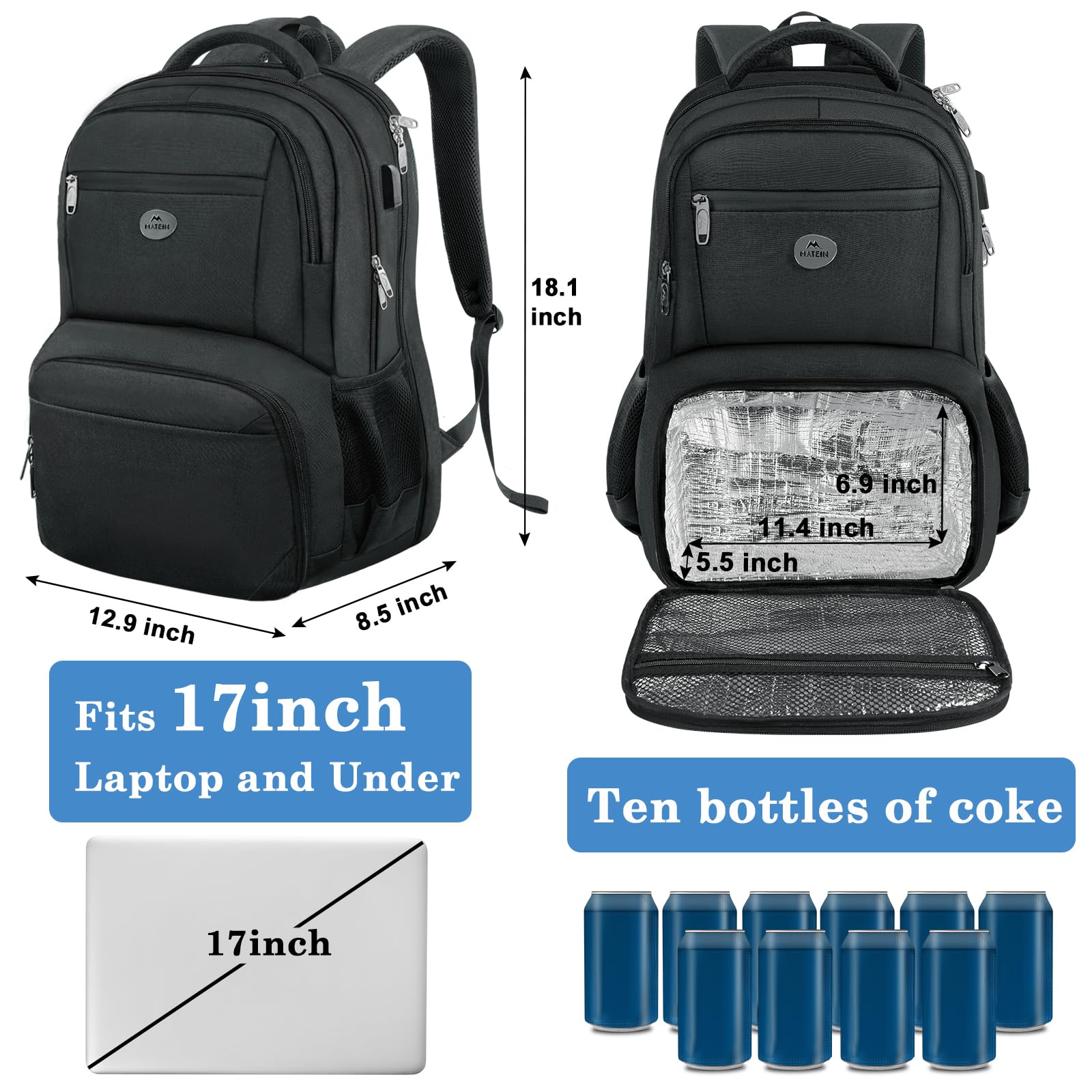 17 Inch Laptop Backpack, TSA Large Travel Backpack with Lunch Box, Anti-Theft Work Business Carry On Backpack with USB Charging Port, Water Resistant Durable College Computer Backpack for Men Women