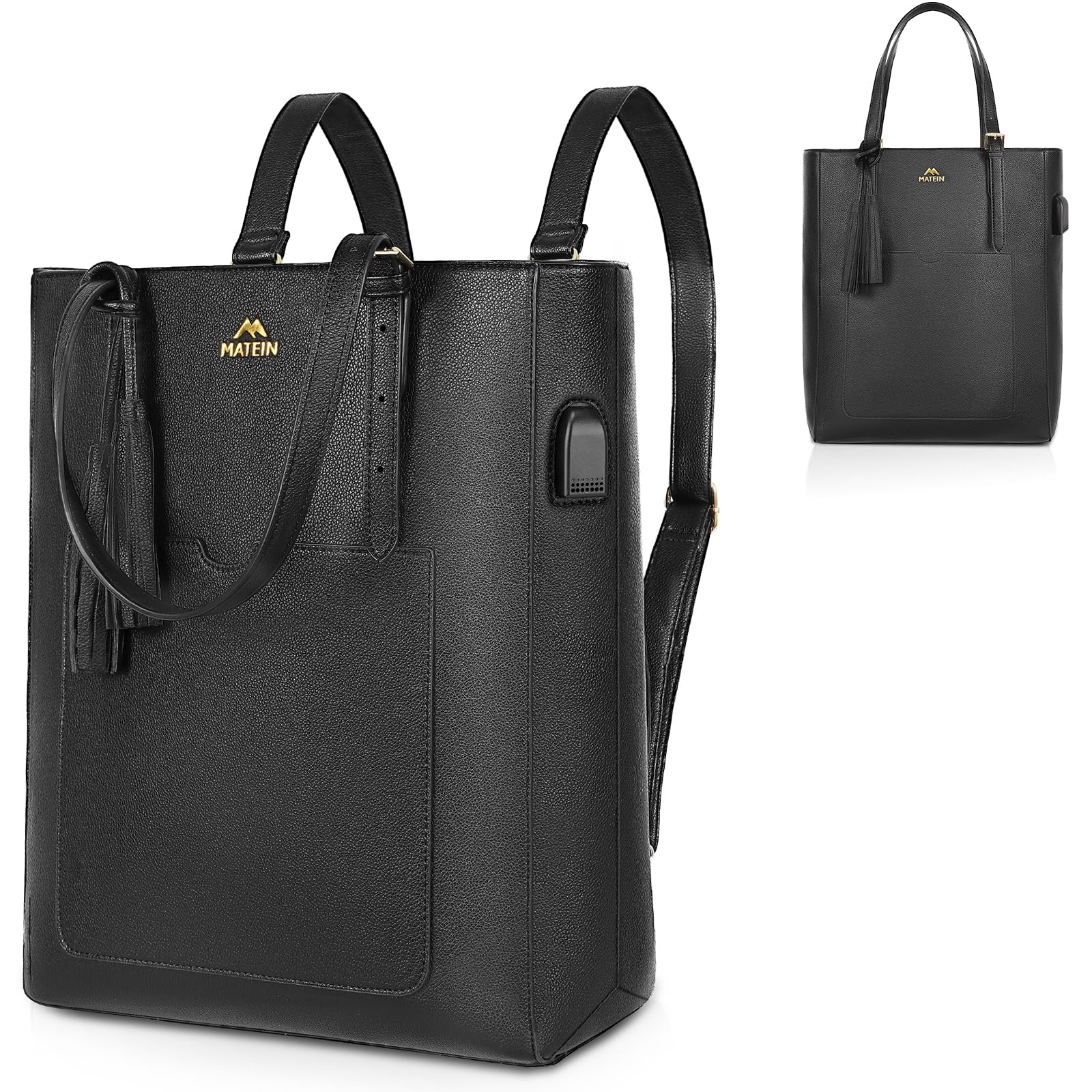 Backpack Purse for Women, 15.6 Inch Convertible Soft Vegan Leather Laptop Backpack with USB Charging Port, Waterproof Anti-theft Shoulder Tote Bag Handbag with Tassel for School Work Business Travel