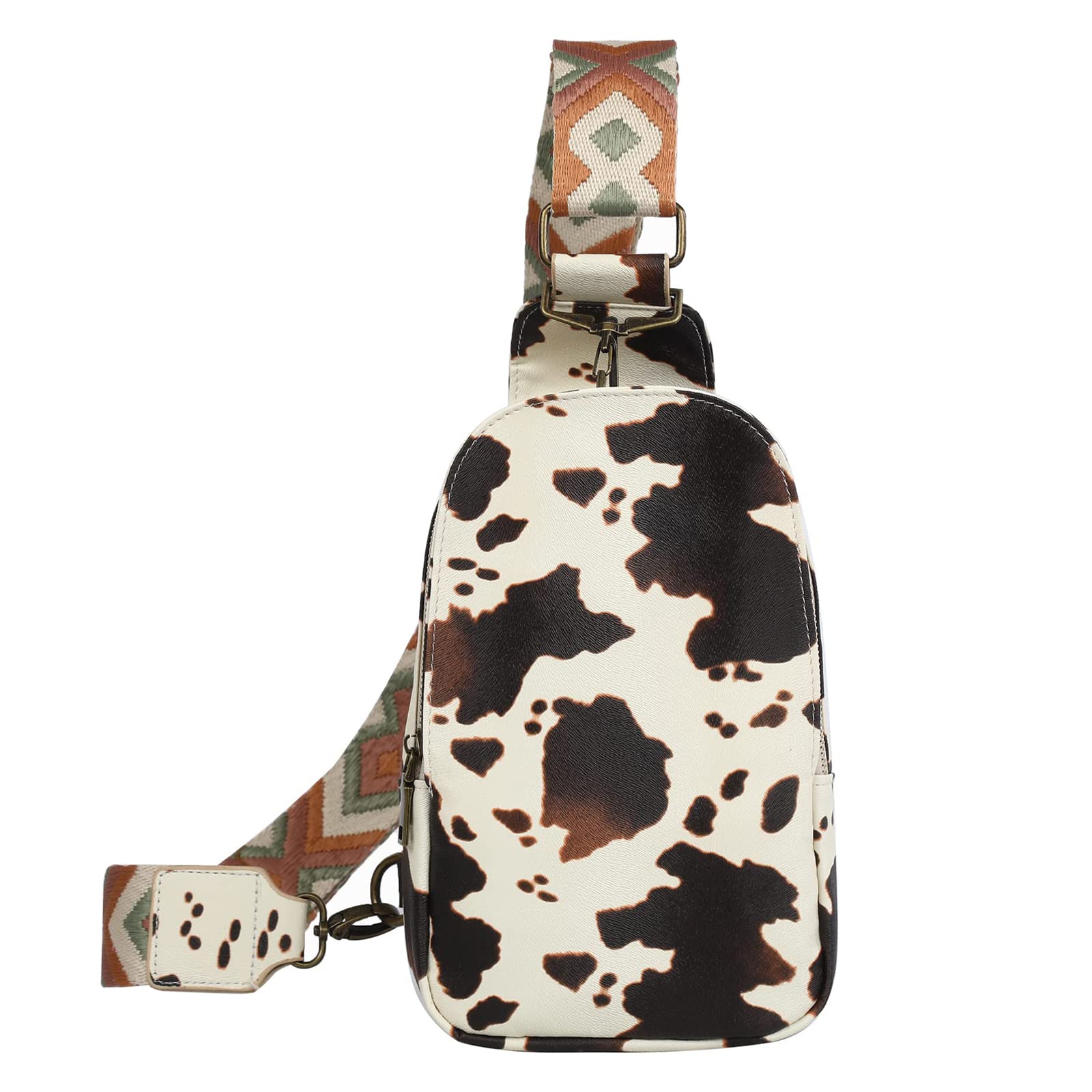 Mzjeaziany Women Chest Bag Sling Bag Small Crossbody PU Leather Satchel Daypack Shoulder backpack for traveling hiking…(cow cloud)