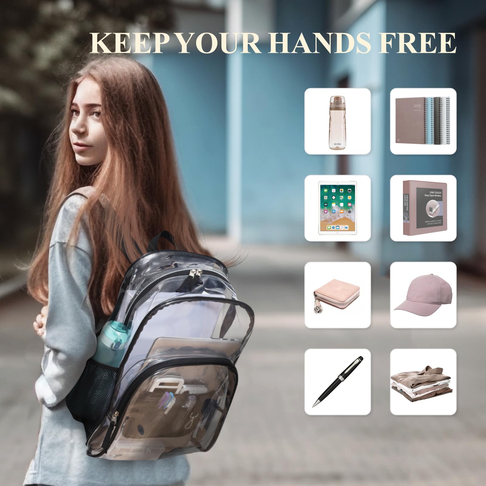 PACKISM Clear Backpack, Large Clear Backpack Heavy Duty Sturdy Shape Transparent Backpack, PVC See Through Backpack Clear Bookbag for Student, School, Workplace, Travel, Black
