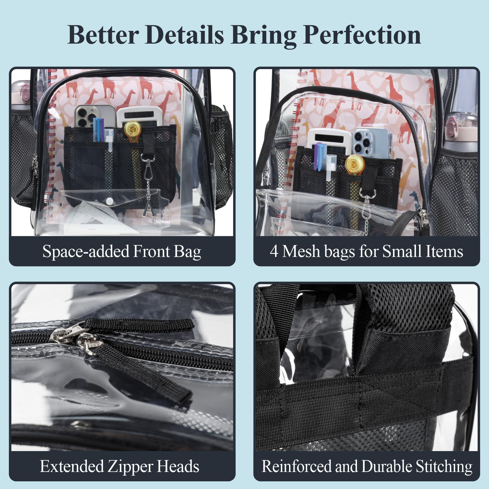 PACKISM Clear Backpack, Large Clear Backpack Heavy Duty Sturdy Shape Transparent Backpack, PVC See Through Backpack Clear Bookbag for Student, School, Workplace, Travel, Black