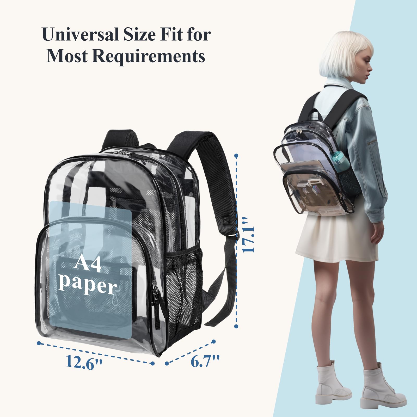 PACKISM Clear Backpack, Large Clear Backpack Heavy Duty Sturdy Shape Transparent Backpack, PVC See Through Backpack Clear Bookbag for Student, School, Workplace, Travel, Black