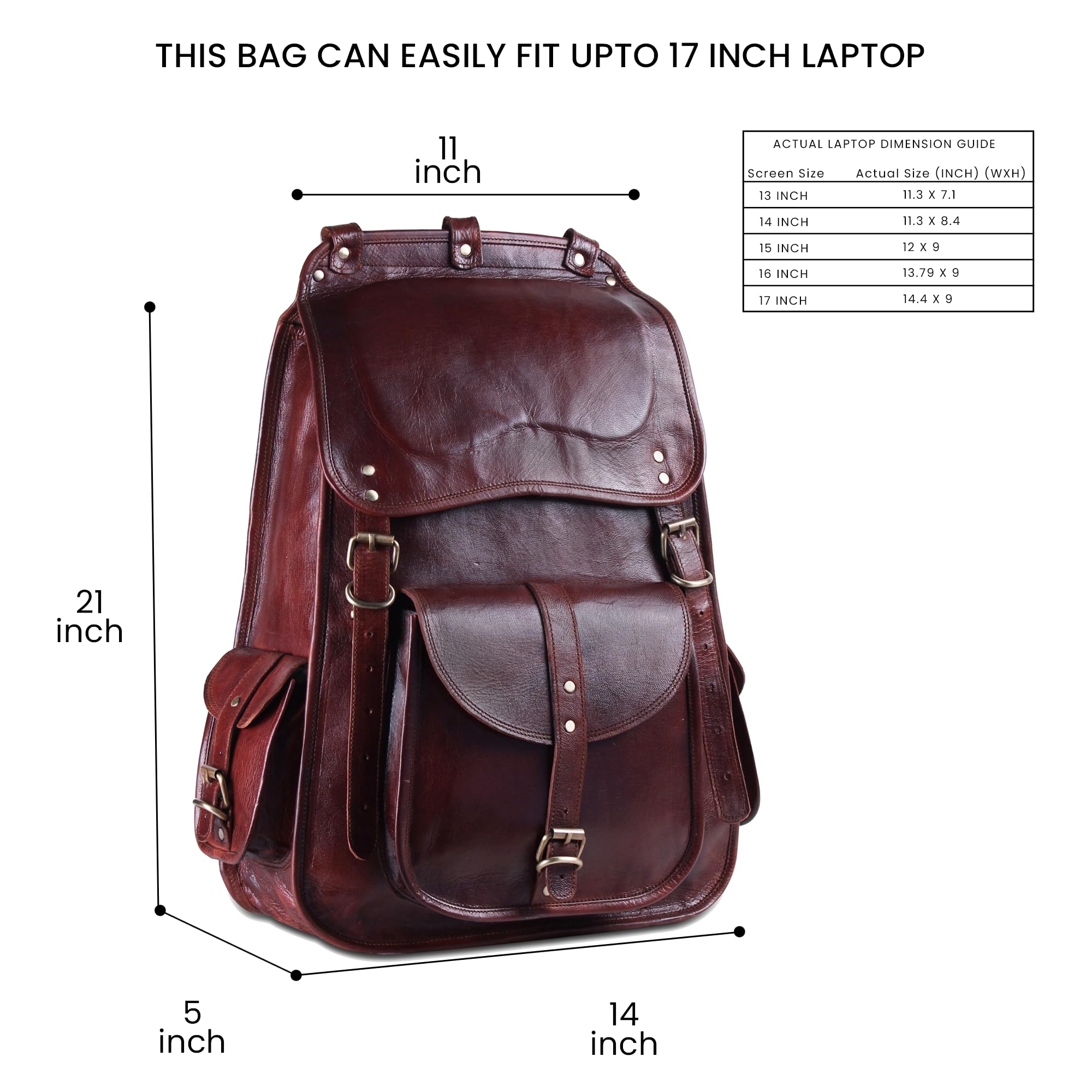 Handmade World Vintage Full Grain 21 Inch Leather Laptop LARGE Backpack Casual Bookbag Daypack Camping Travel Rucksack Knapsack