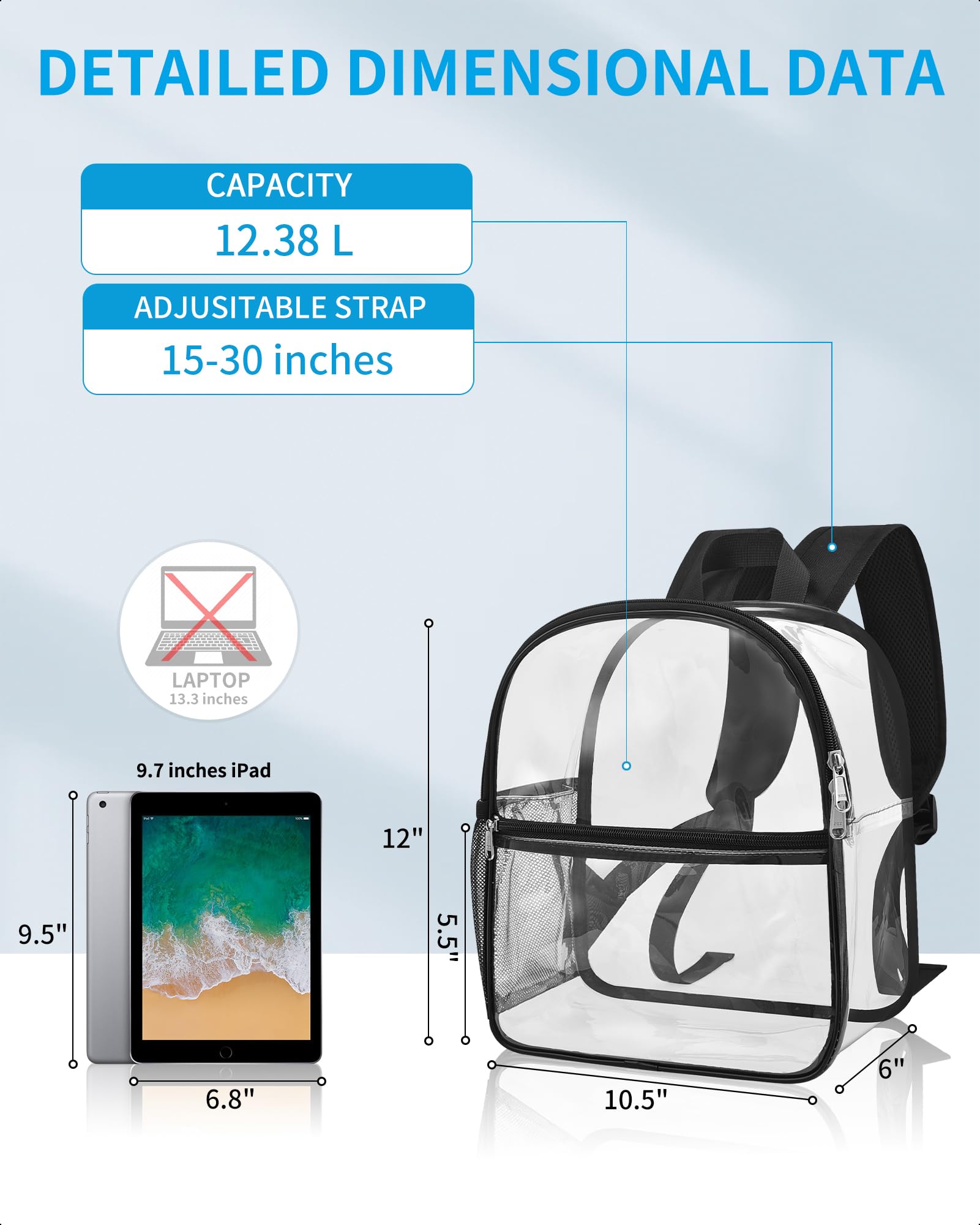 Paxiland Clear Backpack Stadium Approved 12×12×6, Clear Backpack Heavy Duty with Wider Shoulder Straps, Clear Mini Backpack for Concert Sport Events Work Travel School