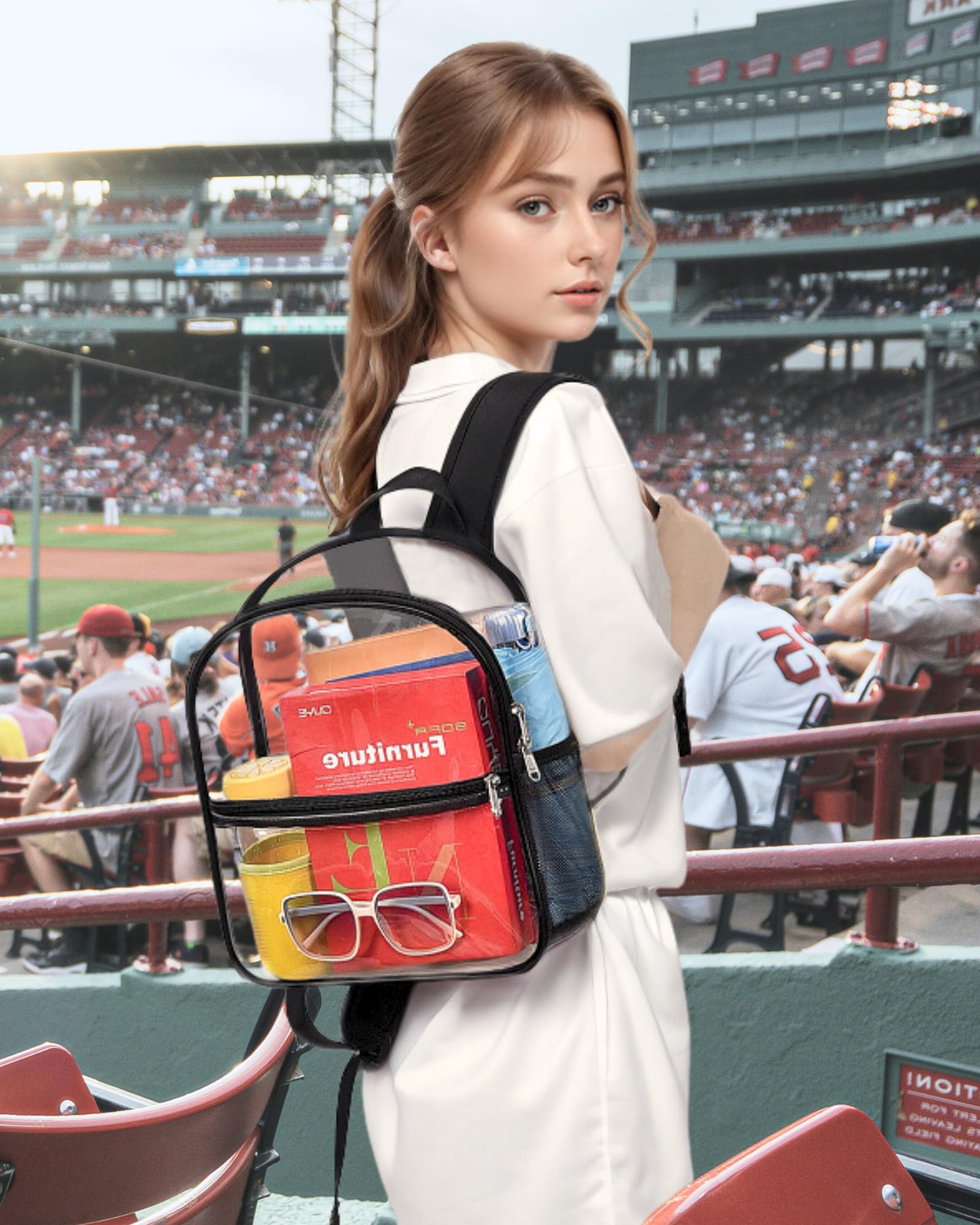 Paxiland Clear Backpack Stadium Approved 12×12×6, Clear Backpack Heavy Duty with Wider Shoulder Straps, Clear Mini Backpack for Concert Sport Events Work Travel School