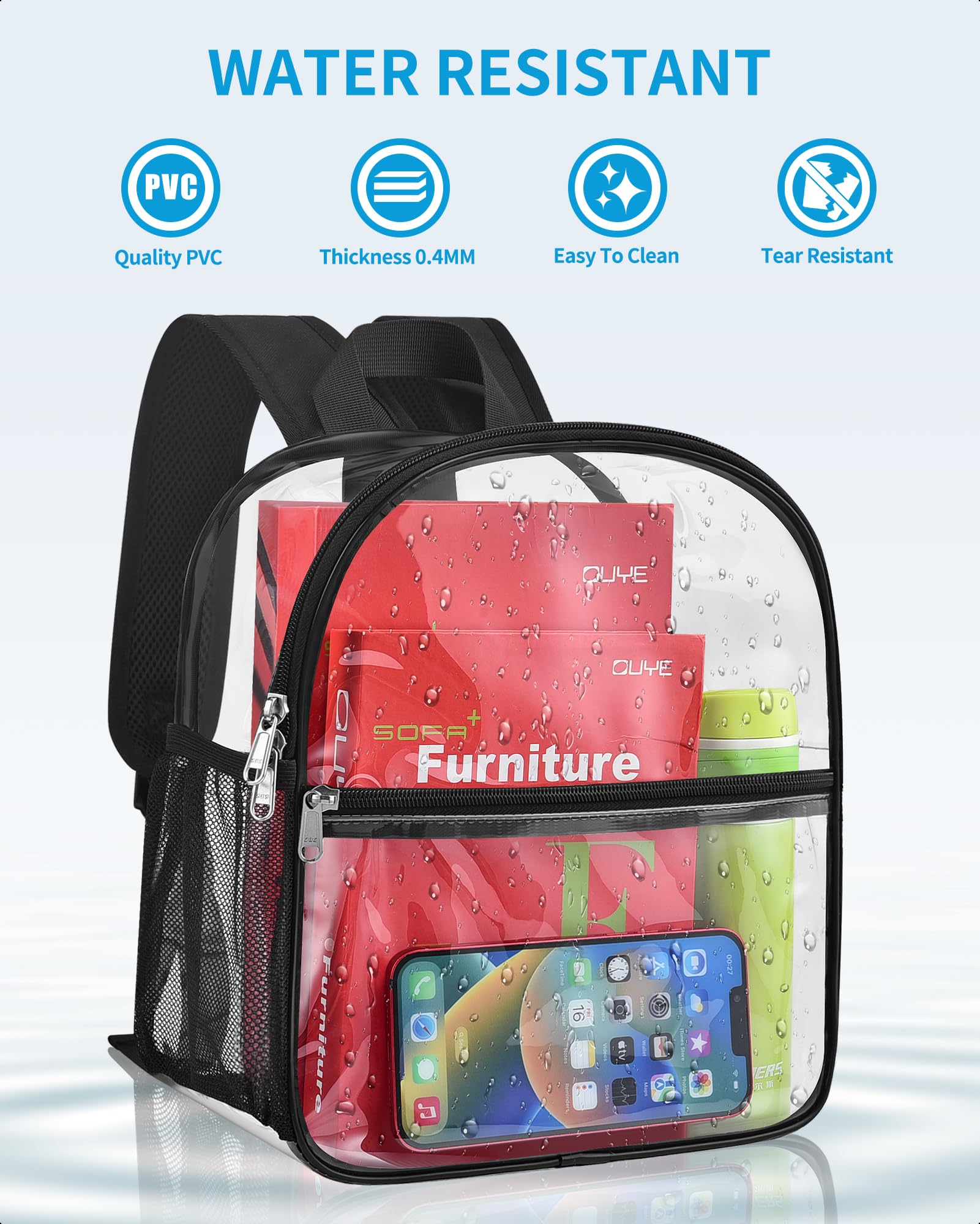 Paxiland Clear Backpack Stadium Approved 12×12×6, Clear Backpack Heavy Duty with Wider Shoulder Straps, Clear Mini Backpack for Concert Sport Events Work Travel School