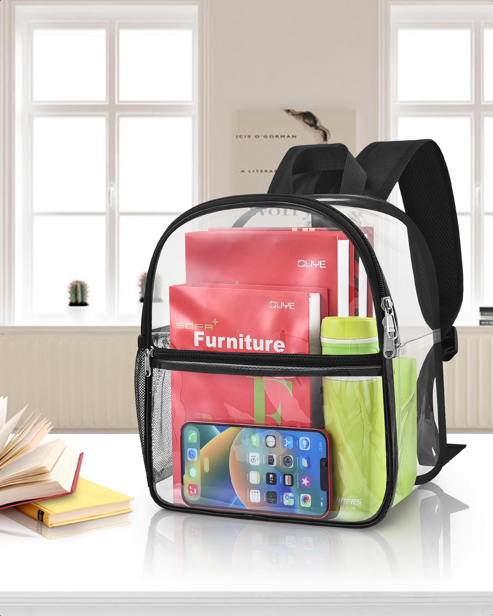 Paxiland Clear Backpack Stadium Approved 12×12×6, Clear Backpack Heavy Duty with Wider Shoulder Straps, Clear Mini Backpack for Concert Sport Events Work Travel School