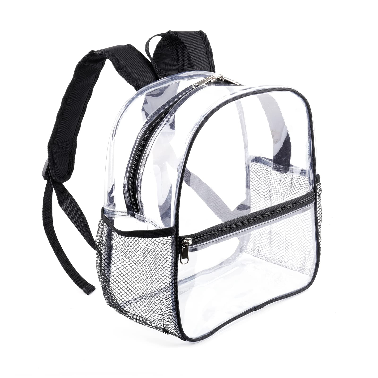Fomaris Mini Clear Backpack 12x12x6 Stadium Approved Clear Backpacks Small Plastic Transparent Backpack for Sports Event Concert (Black)