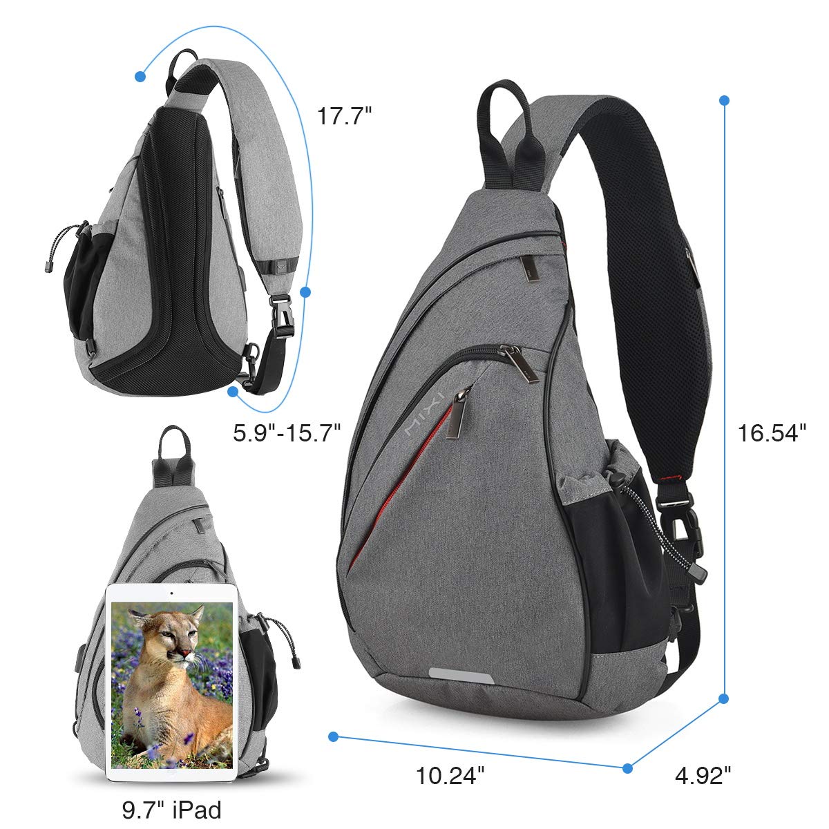 Hanke Sling Bag Men Backpack Unisex One Shoulder Bag Hiking Travel Backpack Crossbody with USB Port for Men Women Versatile Casual Daypack-19 inch,Black