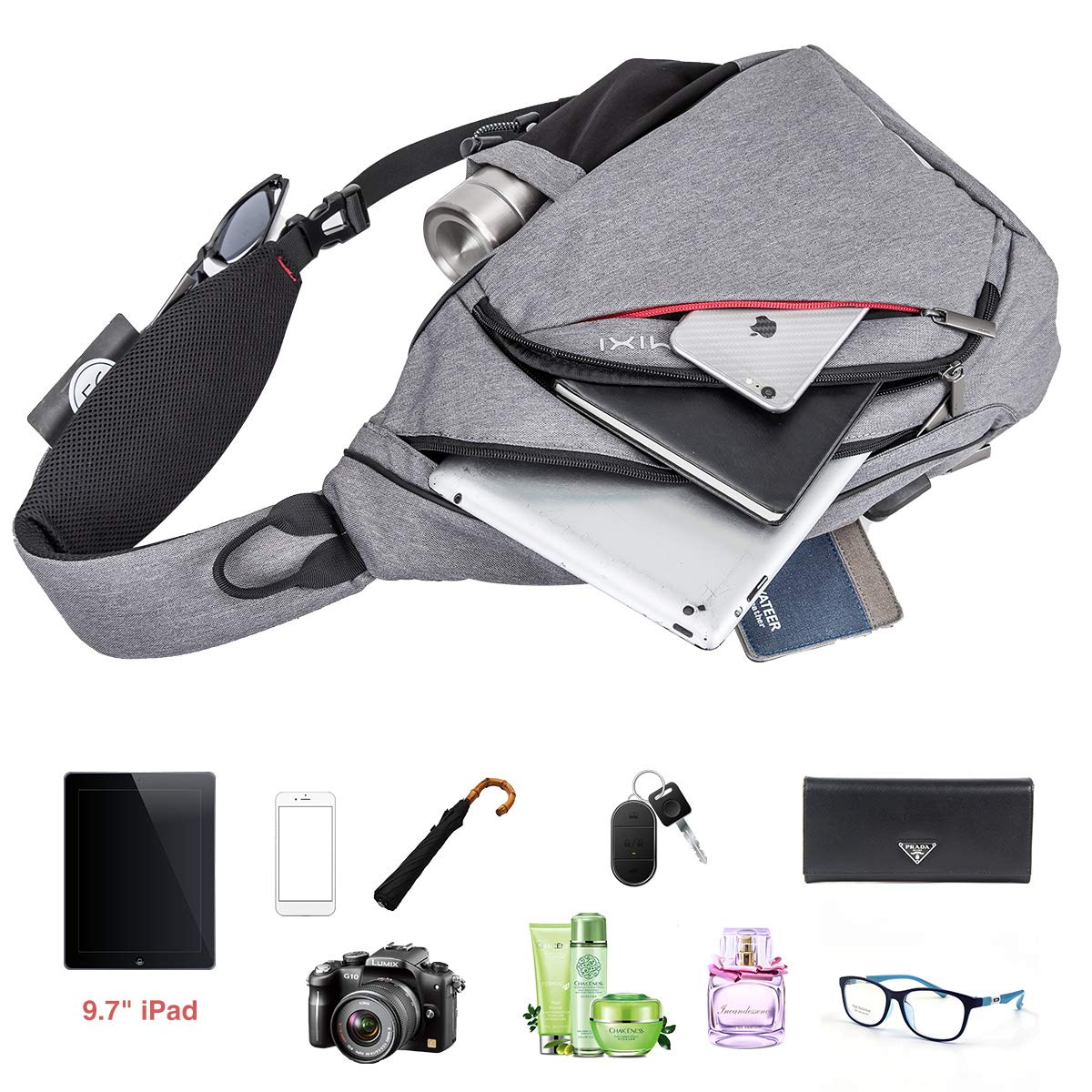 Hanke Sling Bag Men Backpack Unisex One Shoulder Bag Hiking Travel Backpack Crossbody with USB Port for Men Women Versatile Casual Daypack-19 inch,Black