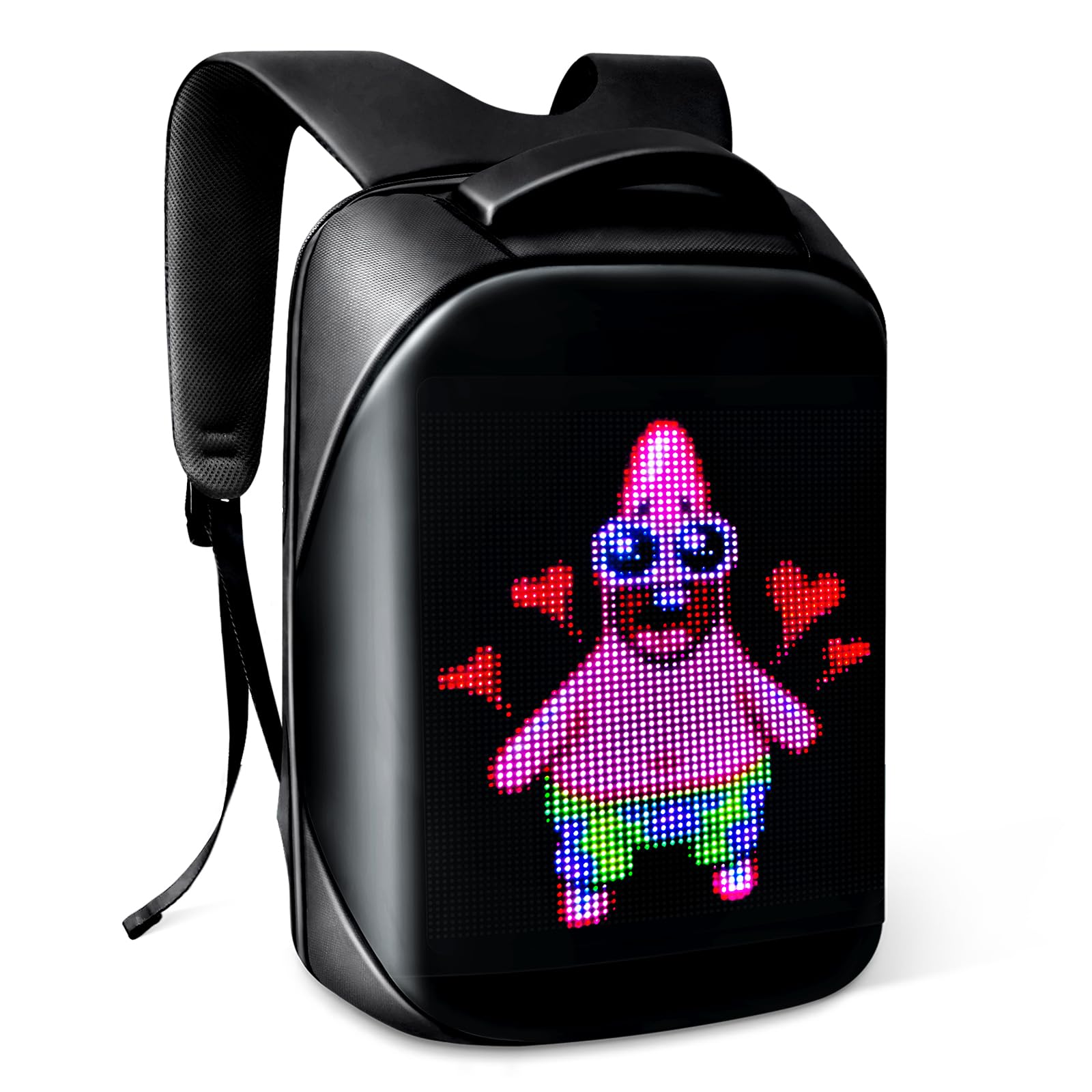 Tesinll Led Backpack with Programmable & Full Color Screen, Birthday Gift for Men/Women, Motorcycle Backpack, Waterproof Shoulder Travel Backpack, Laptop Backpack 15.6 Inch (Black)