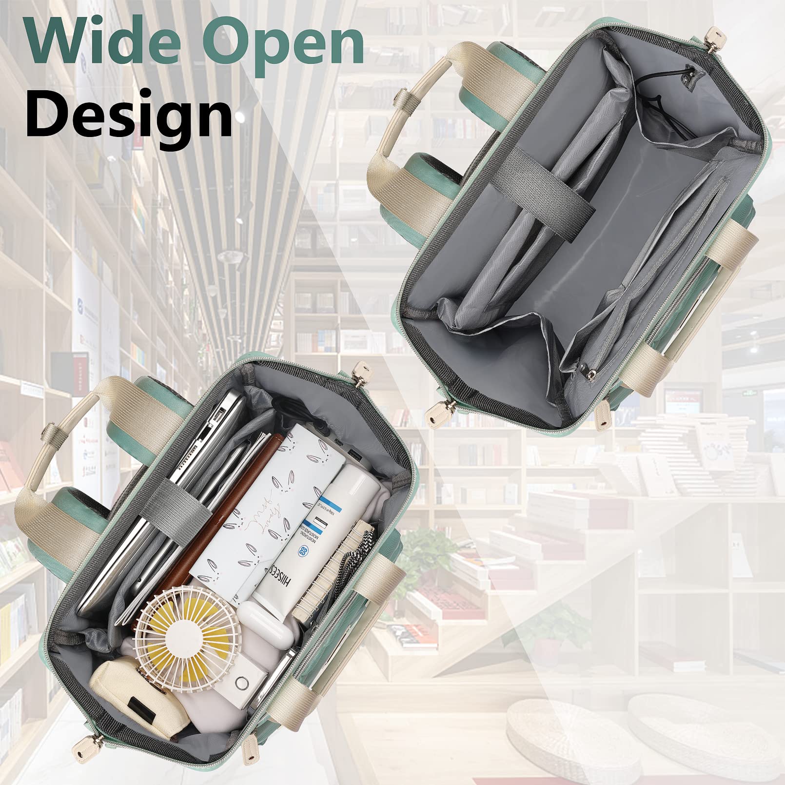 Laptop Backpack for Women,Doctor Teacher College School Student Work Shoulder Purse Bag,Travel Airline Approved Backpack for 15.6 Inch,Large Wide Open RFID Anti Theft USB Charging Port Bookbag