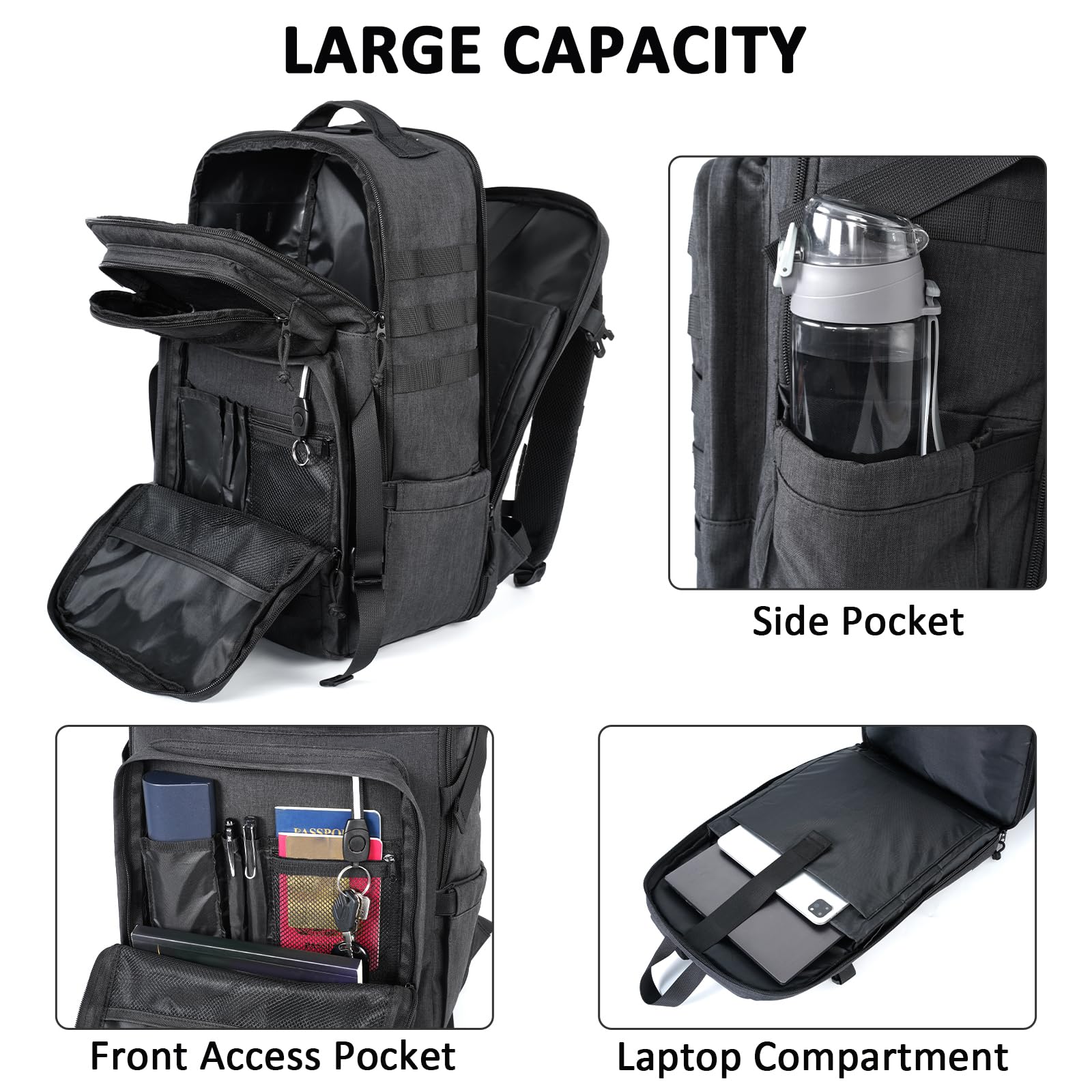 MATEIN Tactical Laptop Backpack 17 inch, Large Travel Backpack for Men Military Bookbag with Molle System, Durable Army Bag Water Resistant Computer Rucksack for Work Traveling Hiking Camping, Black