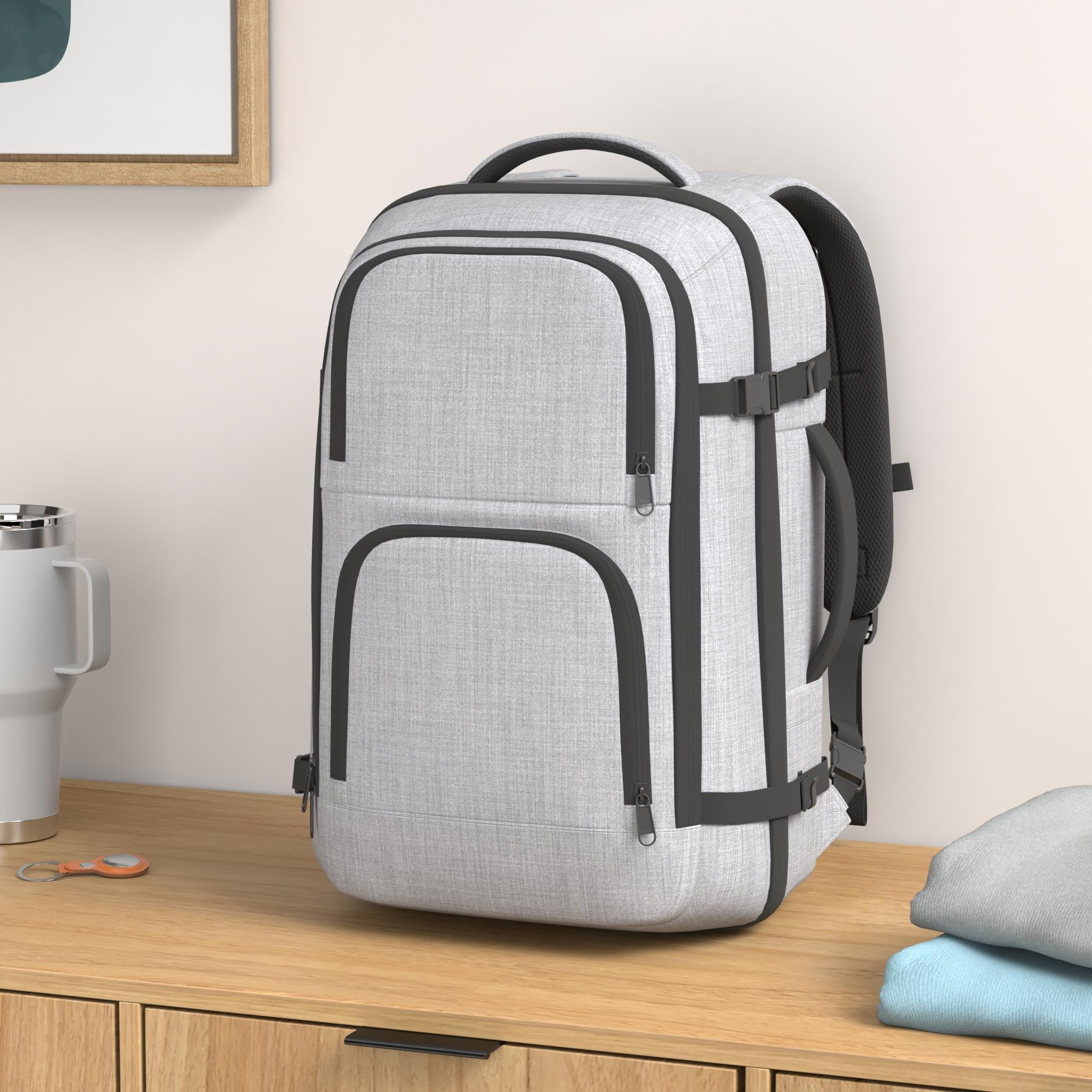 Dinictis 40L Travel Laptop Backpack for Men Women, Fit 17 Inch Notebook, Carry on Flight Approved Suitcase Backpack, Water Resistant Weekender Overnight Daypack, Grey
