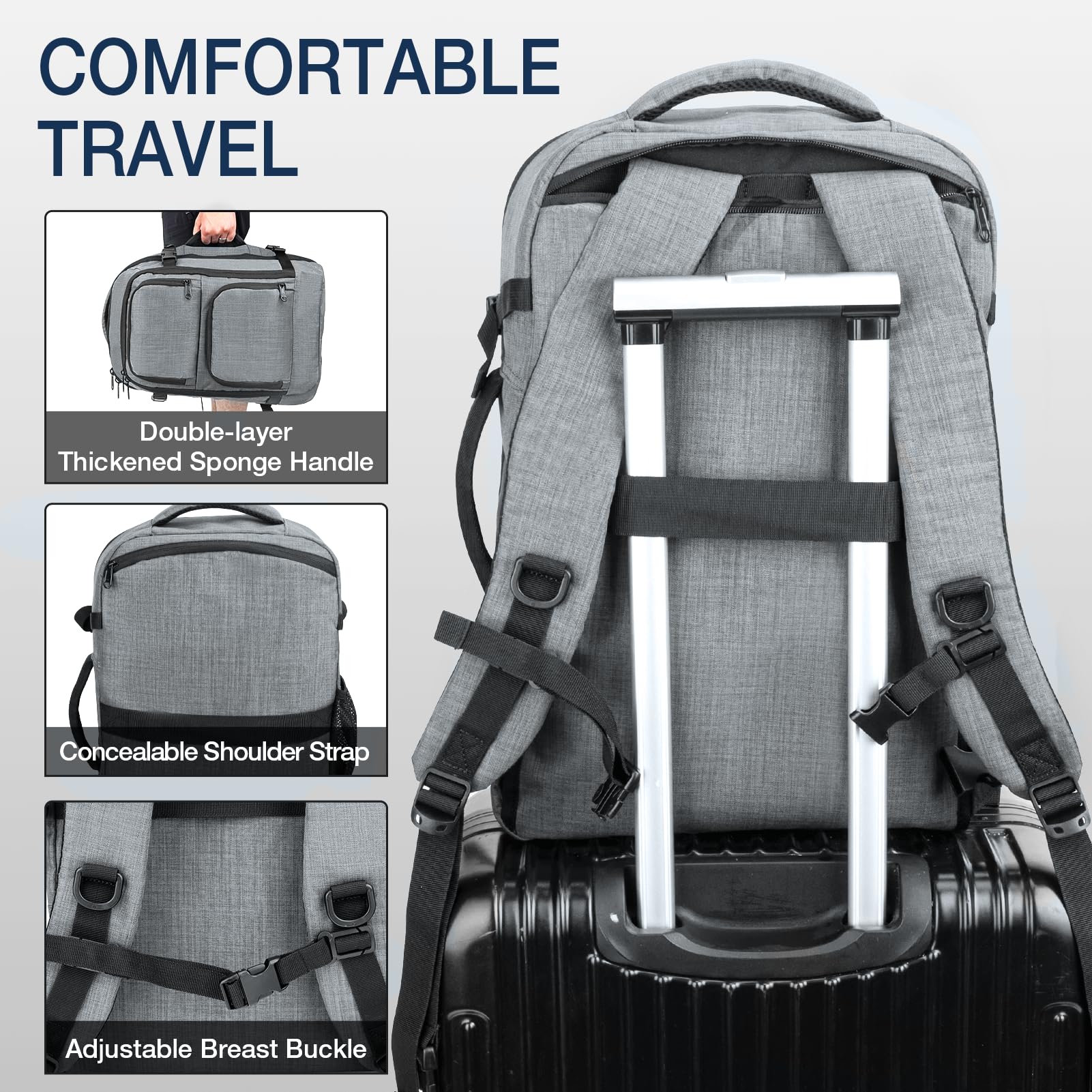 Dinictis 40L Travel Laptop Backpack for Men Women, Fit 17 Inch Notebook, Carry on Flight Approved Suitcase Backpack, Water Resistant Weekender Overnight Daypack, Grey
