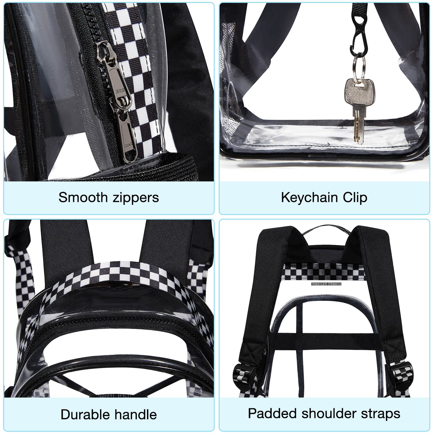 LIGHT FLIGHT Clear Backpack Mini Transparent Backpack Stadium Approved See Through Backpack for Work, Festivals, Sport Event, Black