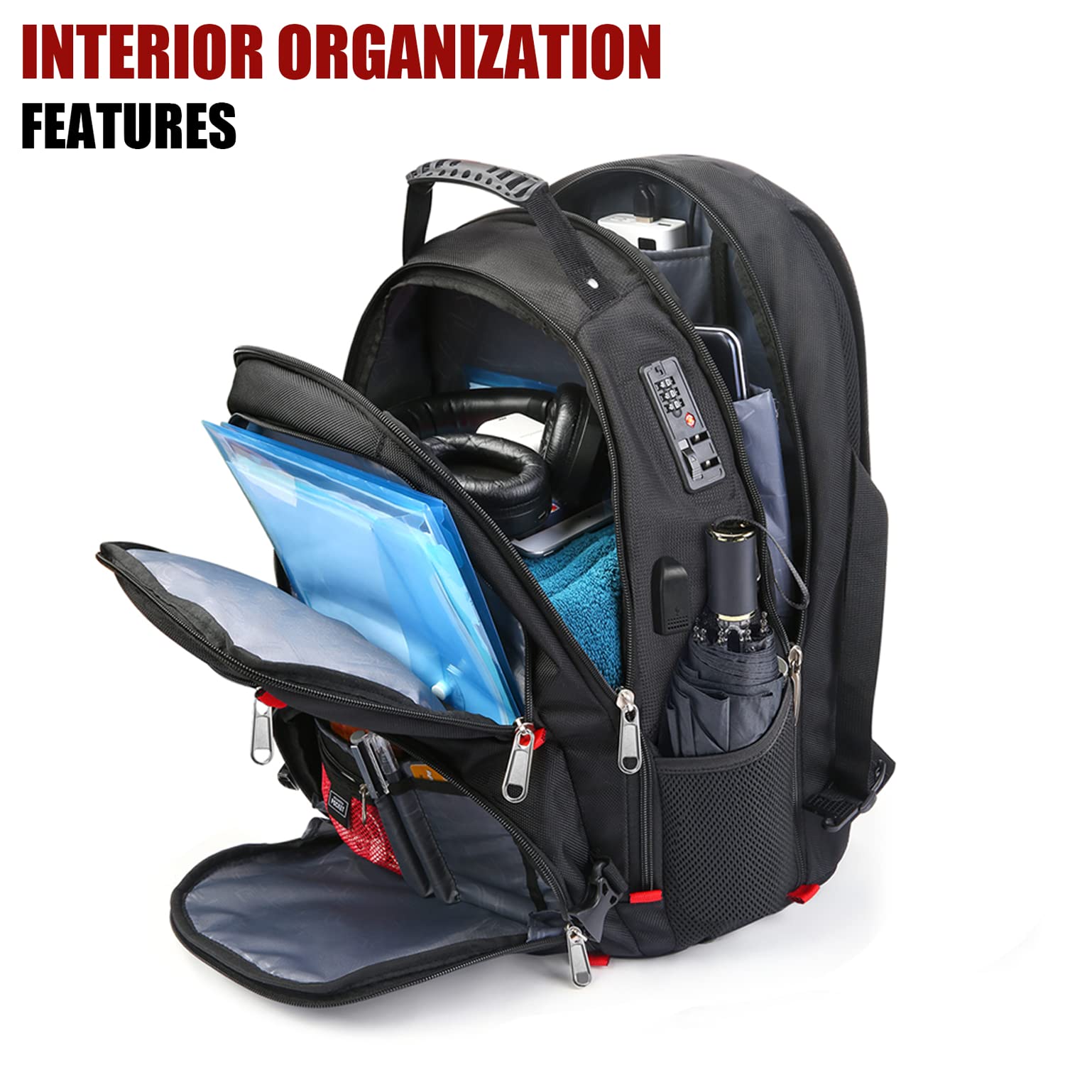 STAR CLOUD Basic Model Extra Large 50L Travel Laptop Backpack with Anti-Theft Lock and TSA Approved 17.3 Inch Compartment - Water Repellent, Lightweight Bookbag with USB Charging Port for Men, Women, College and School