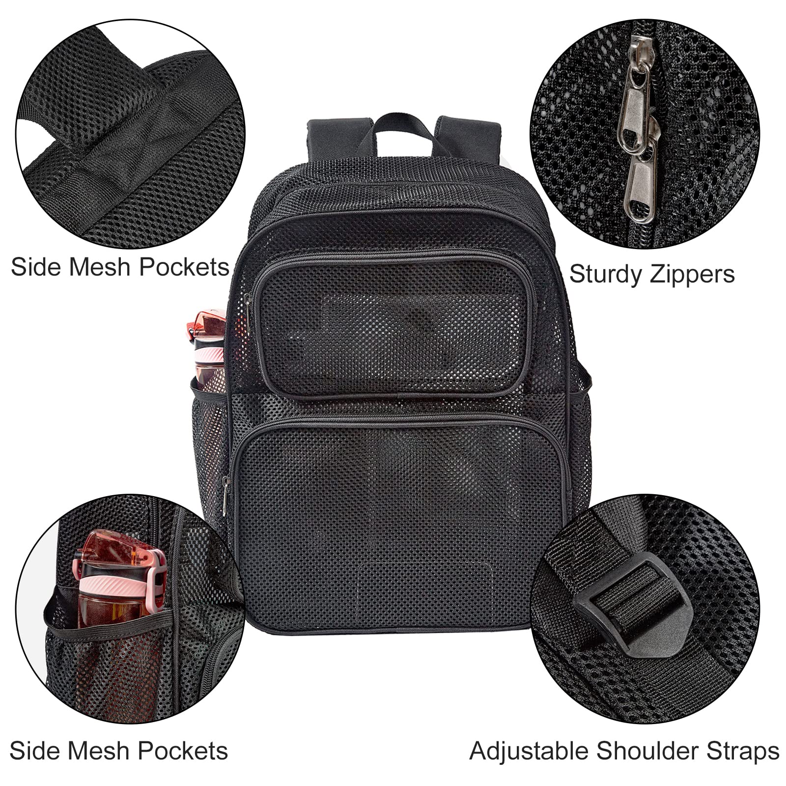 Large Mesh Backpack, Semi-transparent Student Backpack, See Through Mesh School Backpack with Bungee and Comfort Padded Straps for Travel, Swimming, Beach, Outdoor Sports