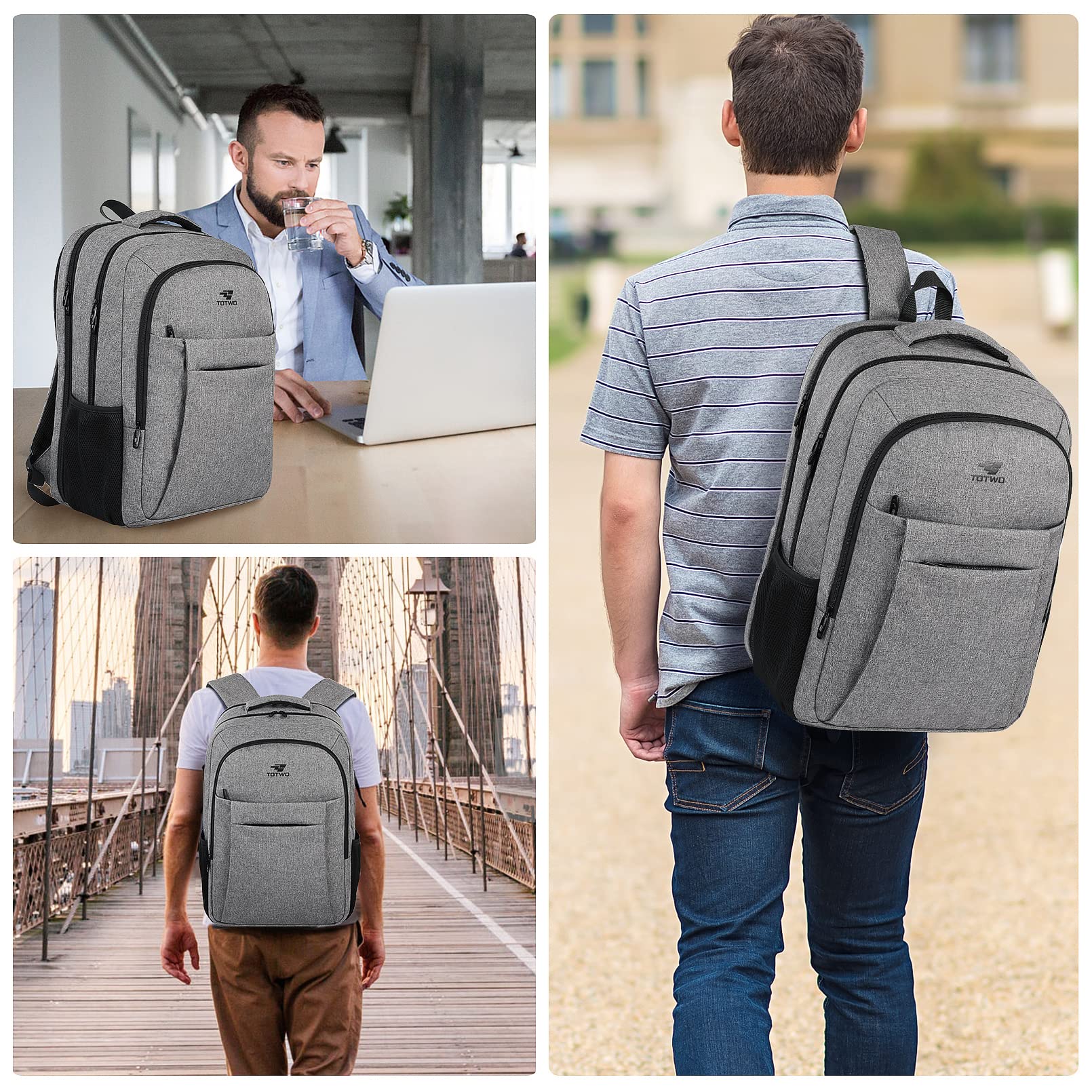TOTWO Travel Laptop Backpack, 17 Inch Laptop Backpack, Durable Large TSA Approved Backpack with Laptop Compartment, Business Computer Backpack with USB Port College Backpack Gifts for Women Men, Grey