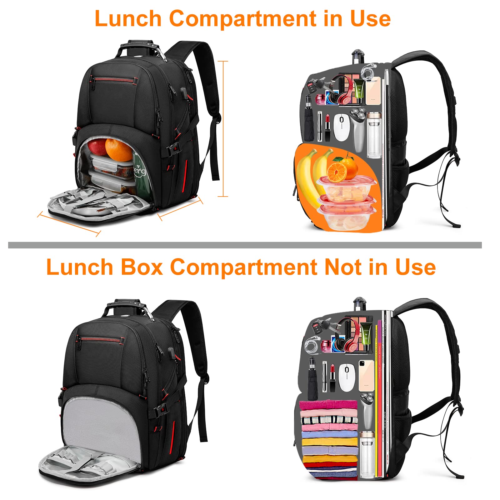 YORANG Lunch Backpack, Insulated Cooler Backpack with Lunch Box, Extra Large Travel TSA Friendly Water Resistant Laptop Backpack, Computer College School Bookbag Work Backpack for Women Men 17.3 Inch