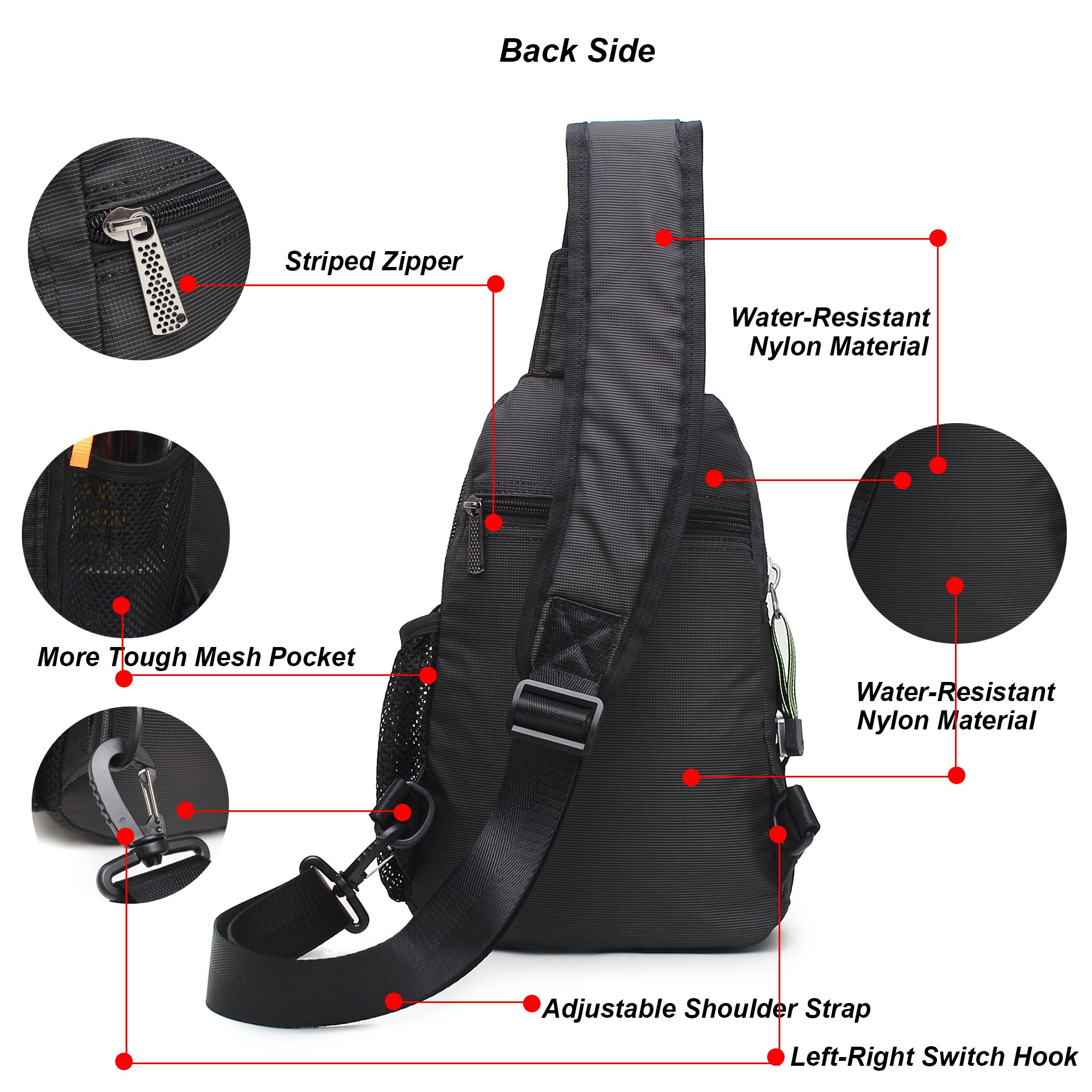 Nicgid Sling Bag Backpack Crossbody Bags for Ipad Tablet Outdoor Hiking(Black)