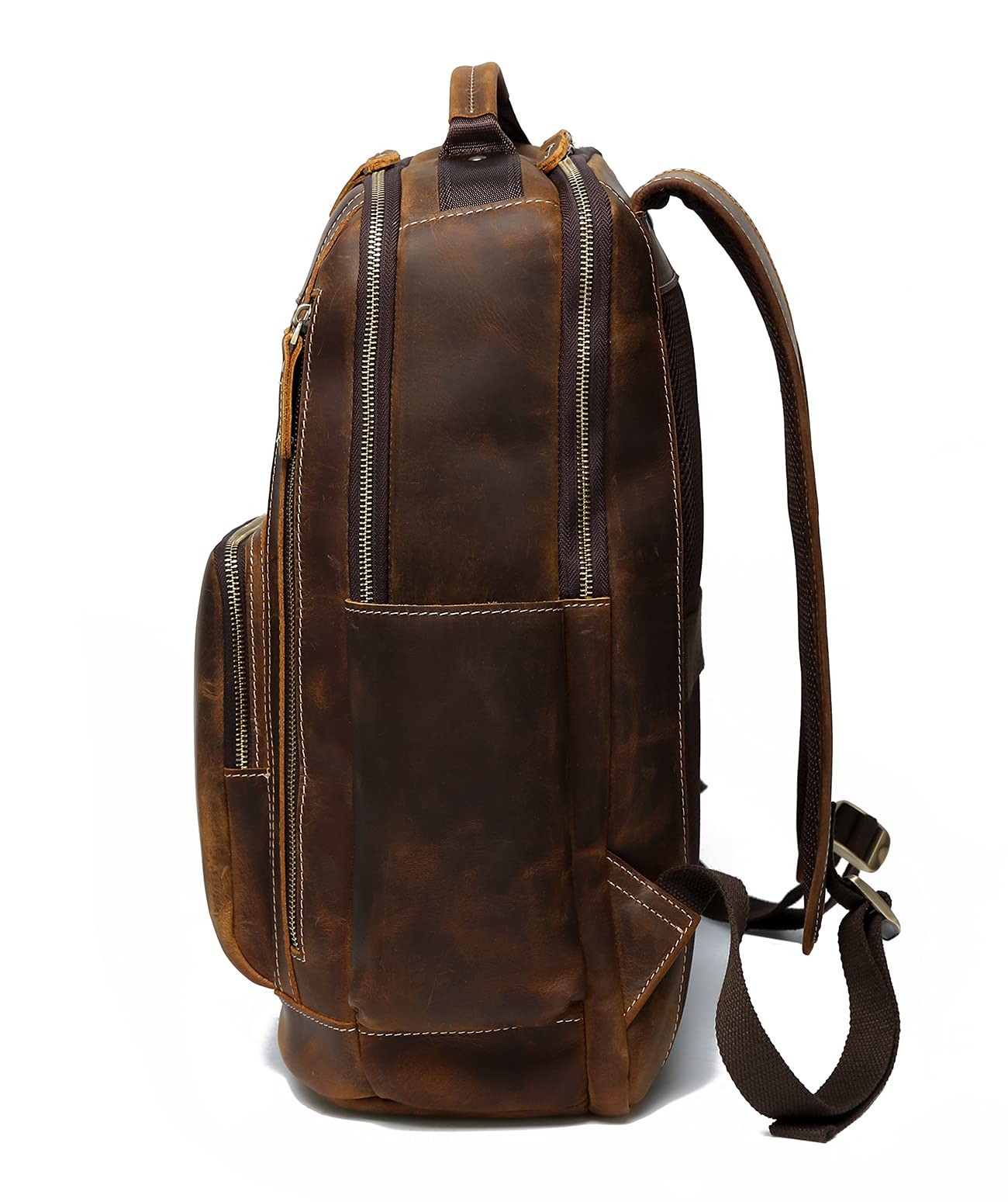 LANNSYNE Men's Vintage Full Grain Leather Backpack for 16" Laptop Travel Hiking Camping Rucksack