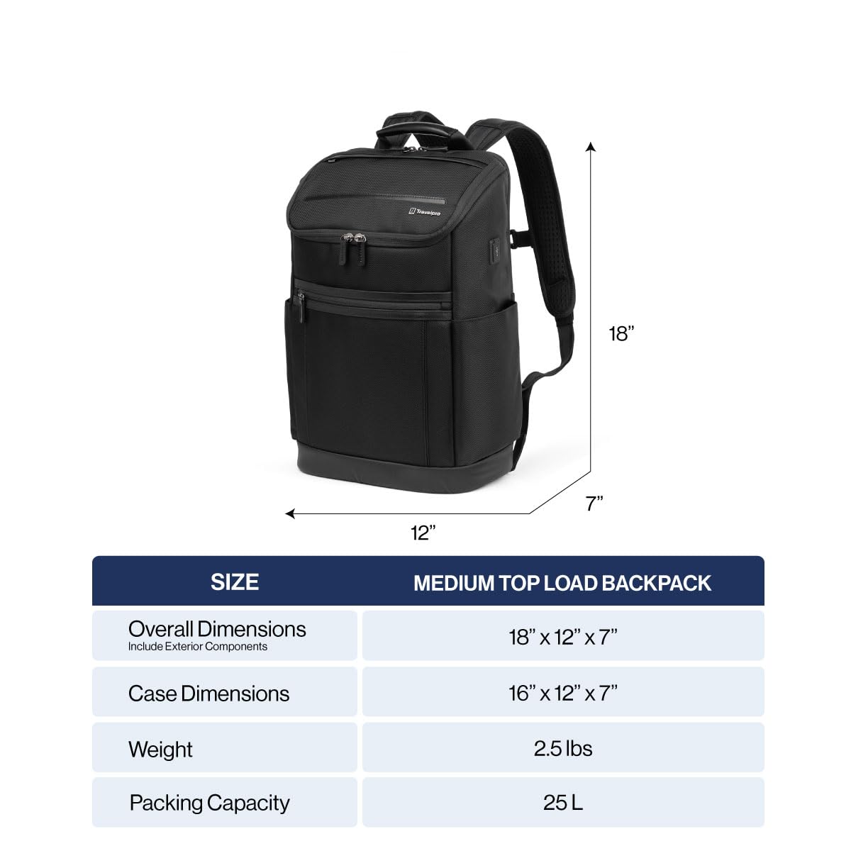 Travelpro Crew Executive Choice 3 Medium Top Load Backpack fits up to 15.6 Laptops and Tablets, USB A and C Ports, Men and Women, Patriot Blue