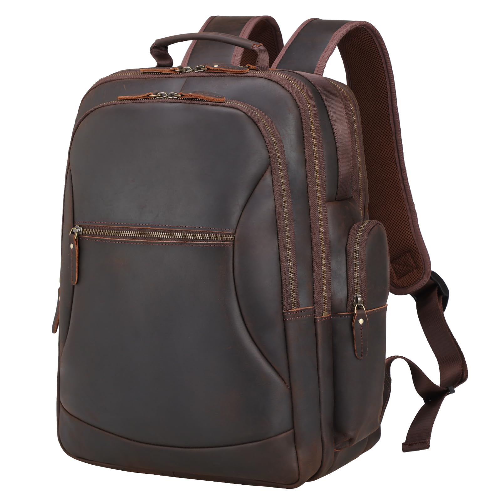 TIDING Vintage Full Grain Leather 17.3 Inch Laptop Backpack Large Camping Travel Weekender Daypack For Men 31.9L