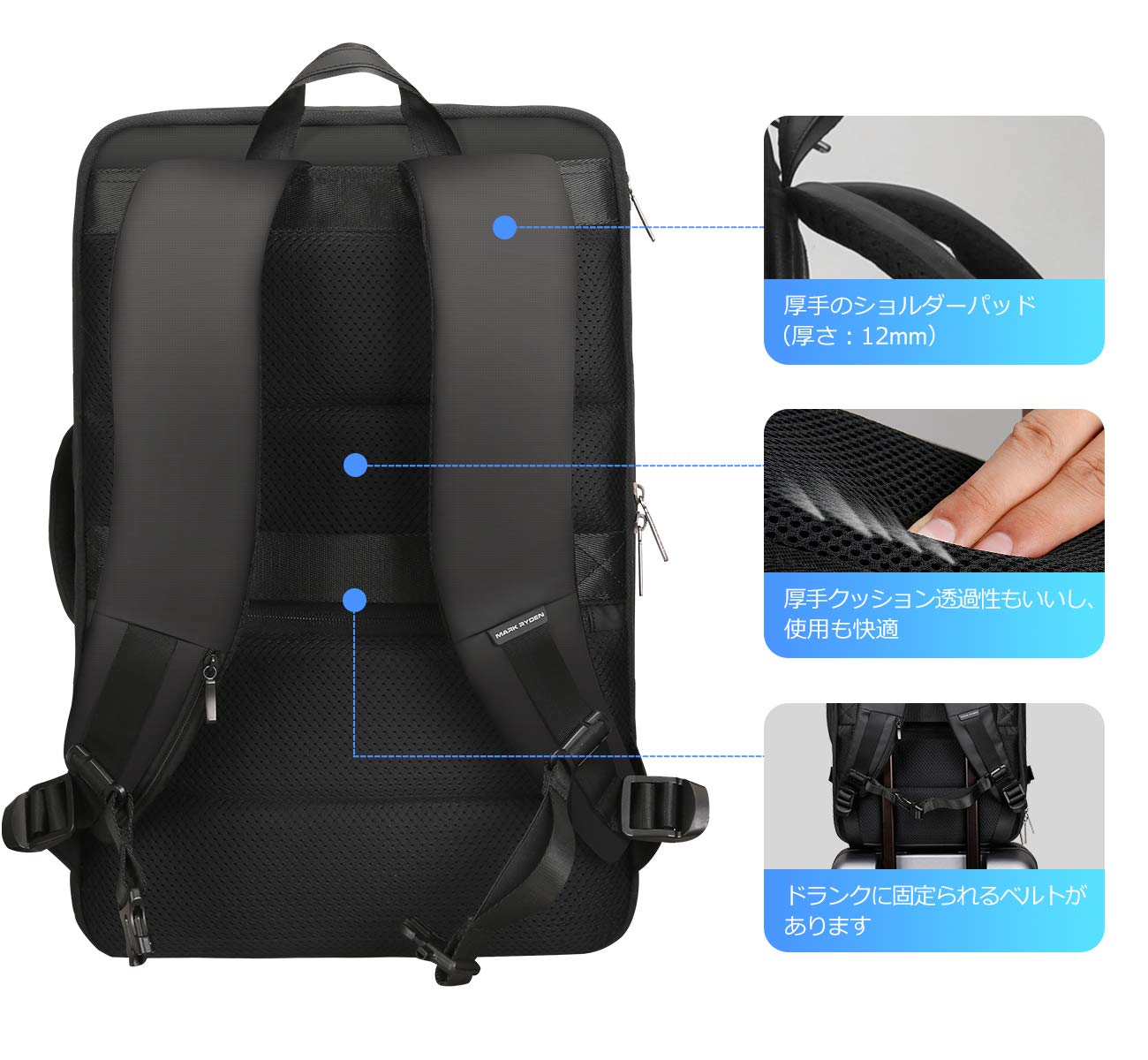MARK RYDEN Travel Backpack for Men, 40L Airline Approved Carry on Backpack with 17.3 Inch Laptop Compartment and USB Charging Port, Waterproof Business Backpack Ideal for Traveling, Working, Daily