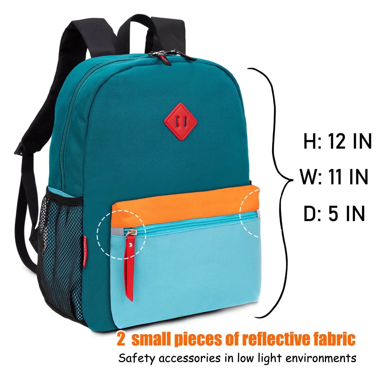 HawLander Preschool Kids Backpack, 12 inch Toddler Backpacks for Boys with Chest Strap, Blue Green