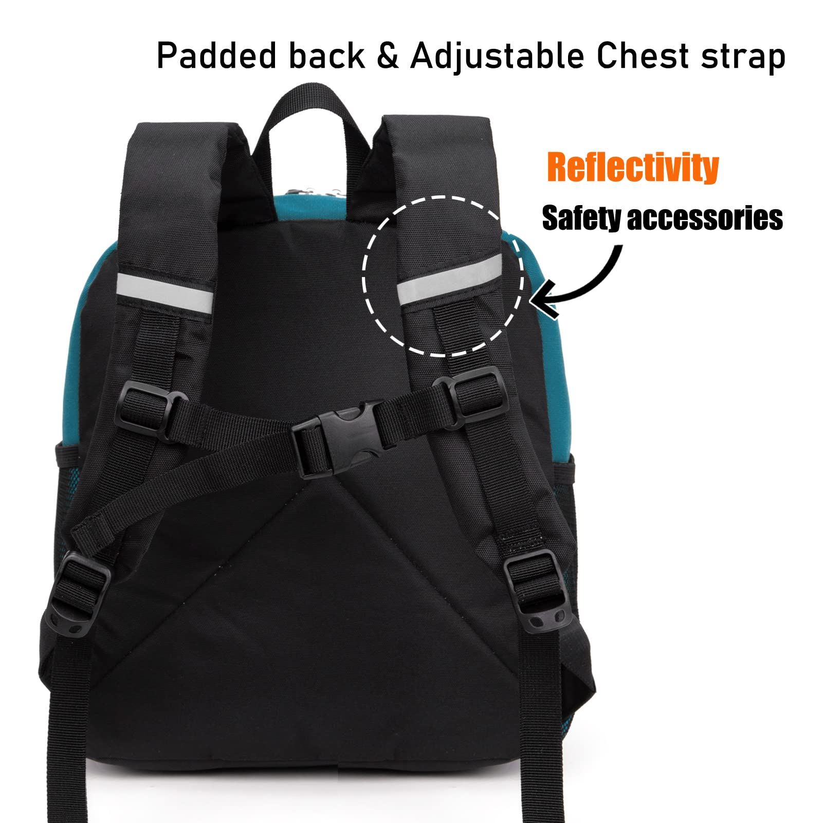 HawLander Preschool Kids Backpack, 12 inch Toddler Backpacks for Boys with Chest Strap, Blue Green