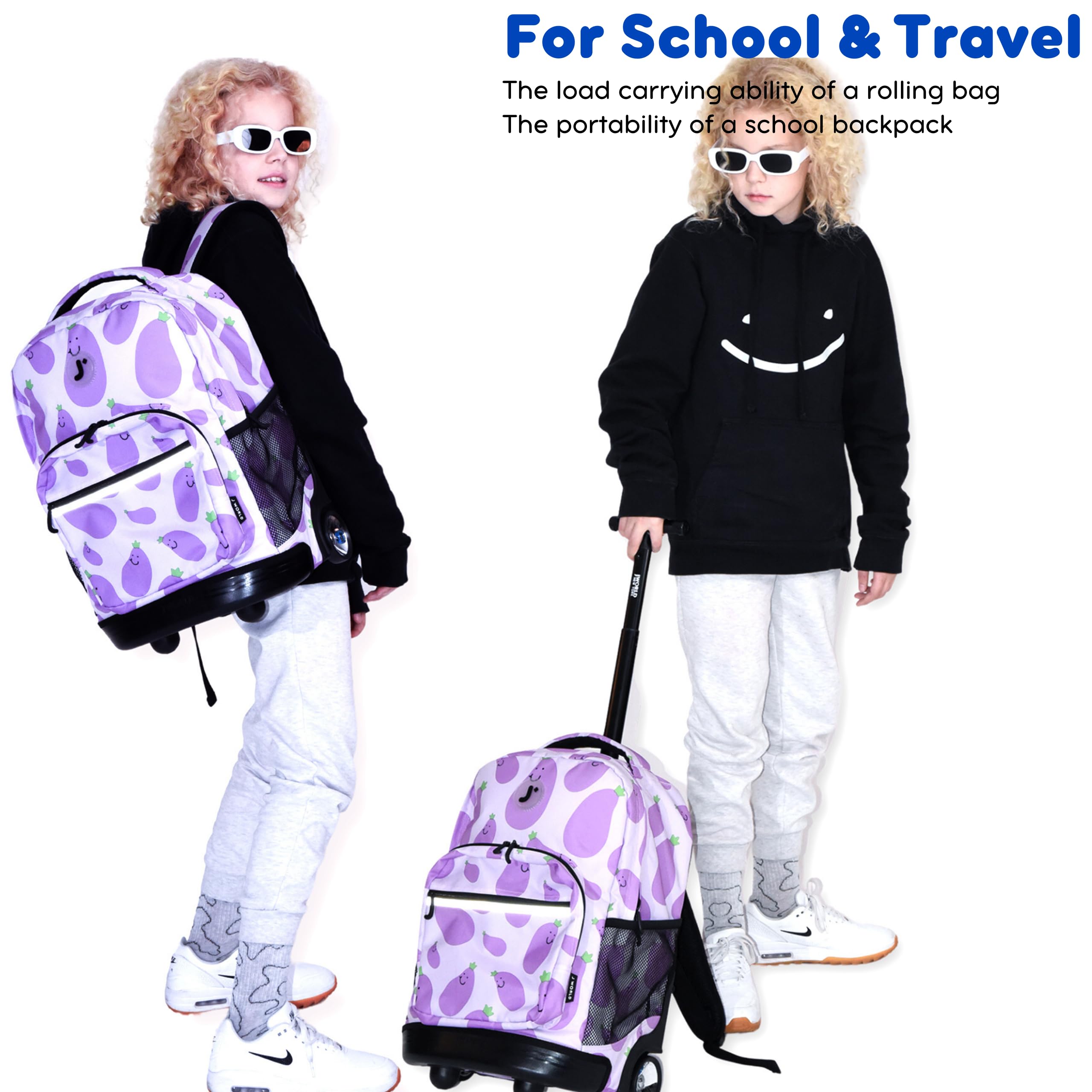 J World New York Sunrise Rolling Backpack. Roller Bag with Wheels, Secret Garden, 18"