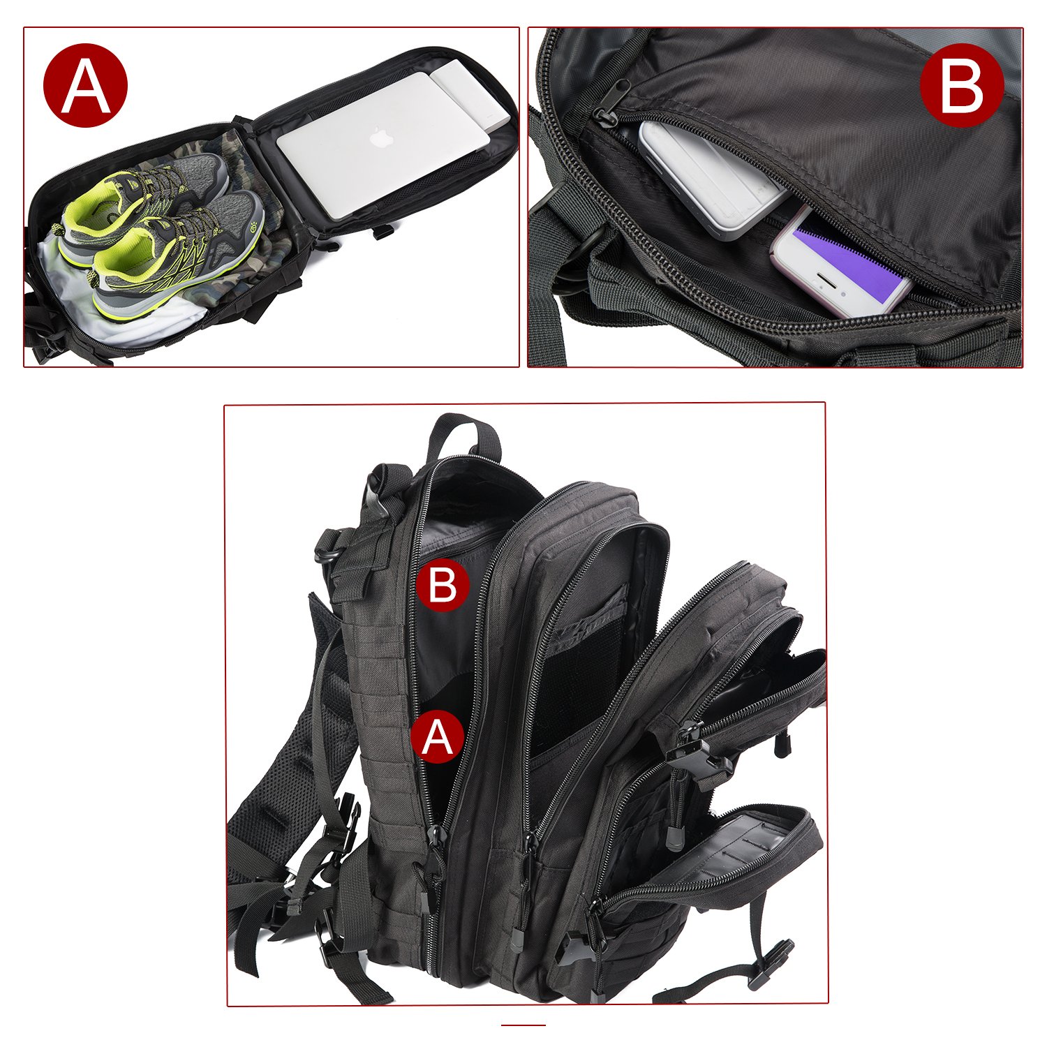 Small 30L Rucksack Pack for Outdoors, Hiking, Camping, Trekking, Bug Out Bag, Travel, Military & Tactical Army Molle Assault Backpack With US Flag Patch