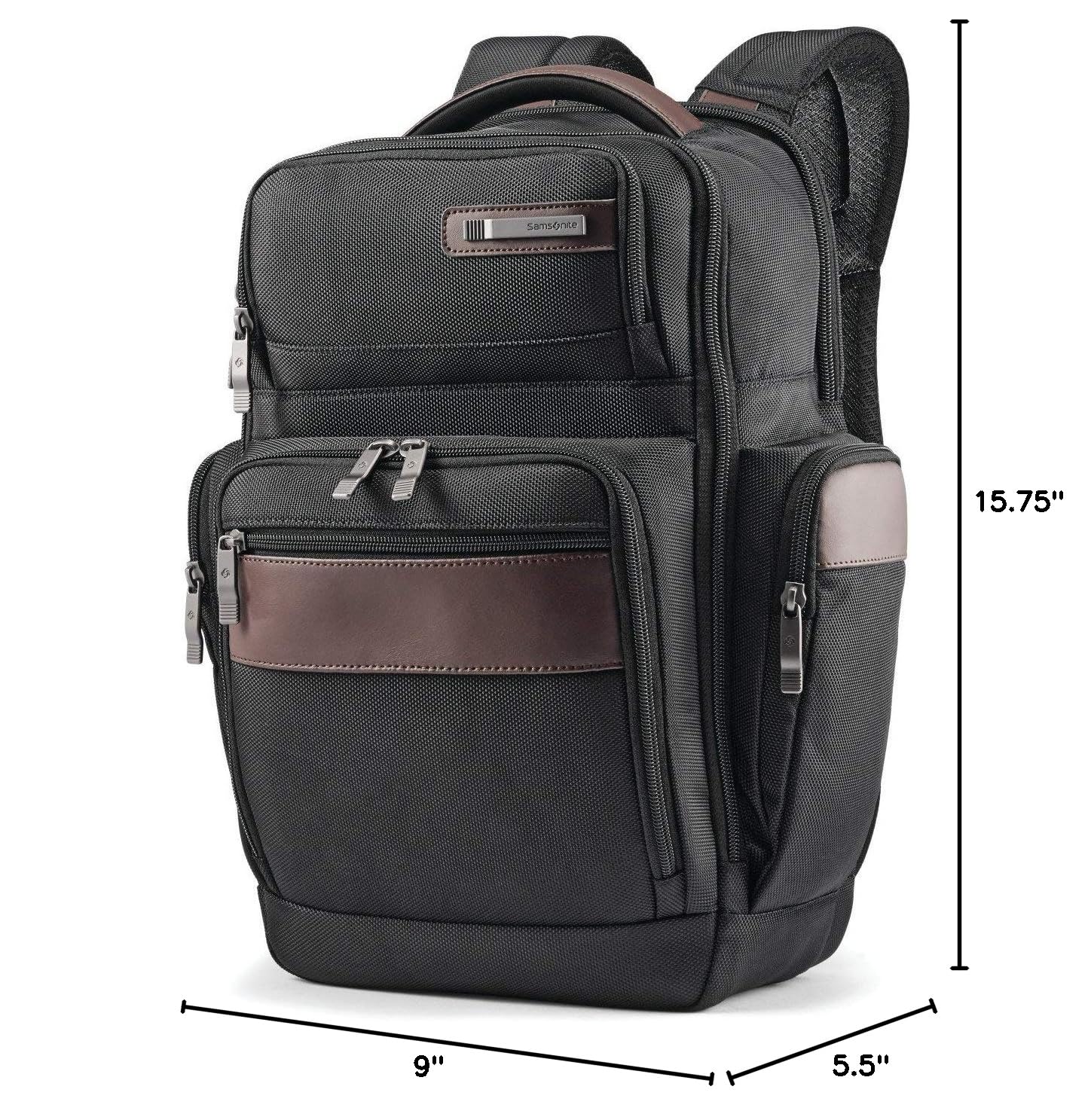 Samsonite Kombi 4 Square Backpack with Smart Sleeve, Black/Brown, 15.75 x 9 x 5.5-Inch
