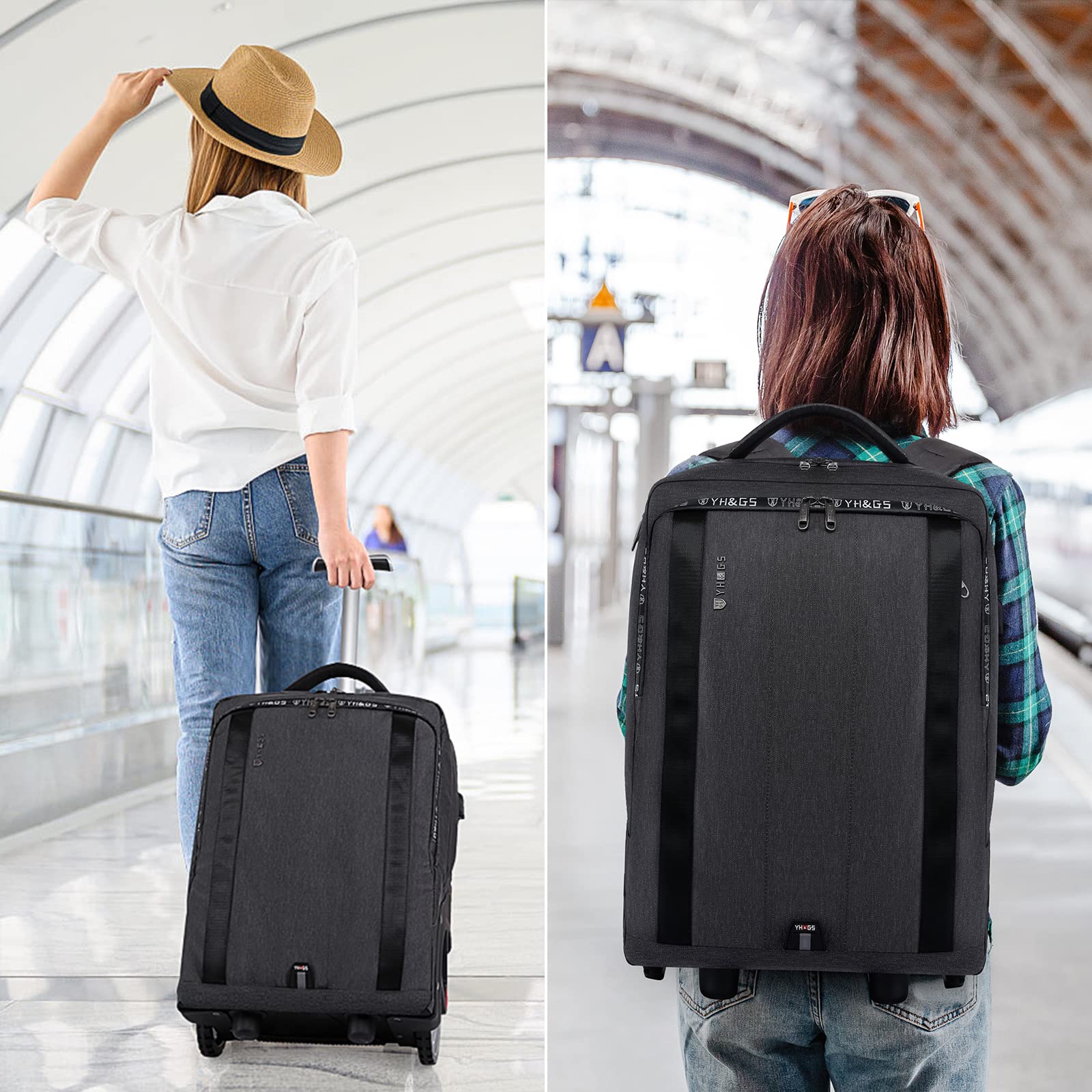 Rolling Backpack Wheeled Backpack, Business Travel Backpack, Carry on Luggage Waterproof Bag, Fit 17.3 Inch Notebook Men Women and College Student Computer Bag (Black)