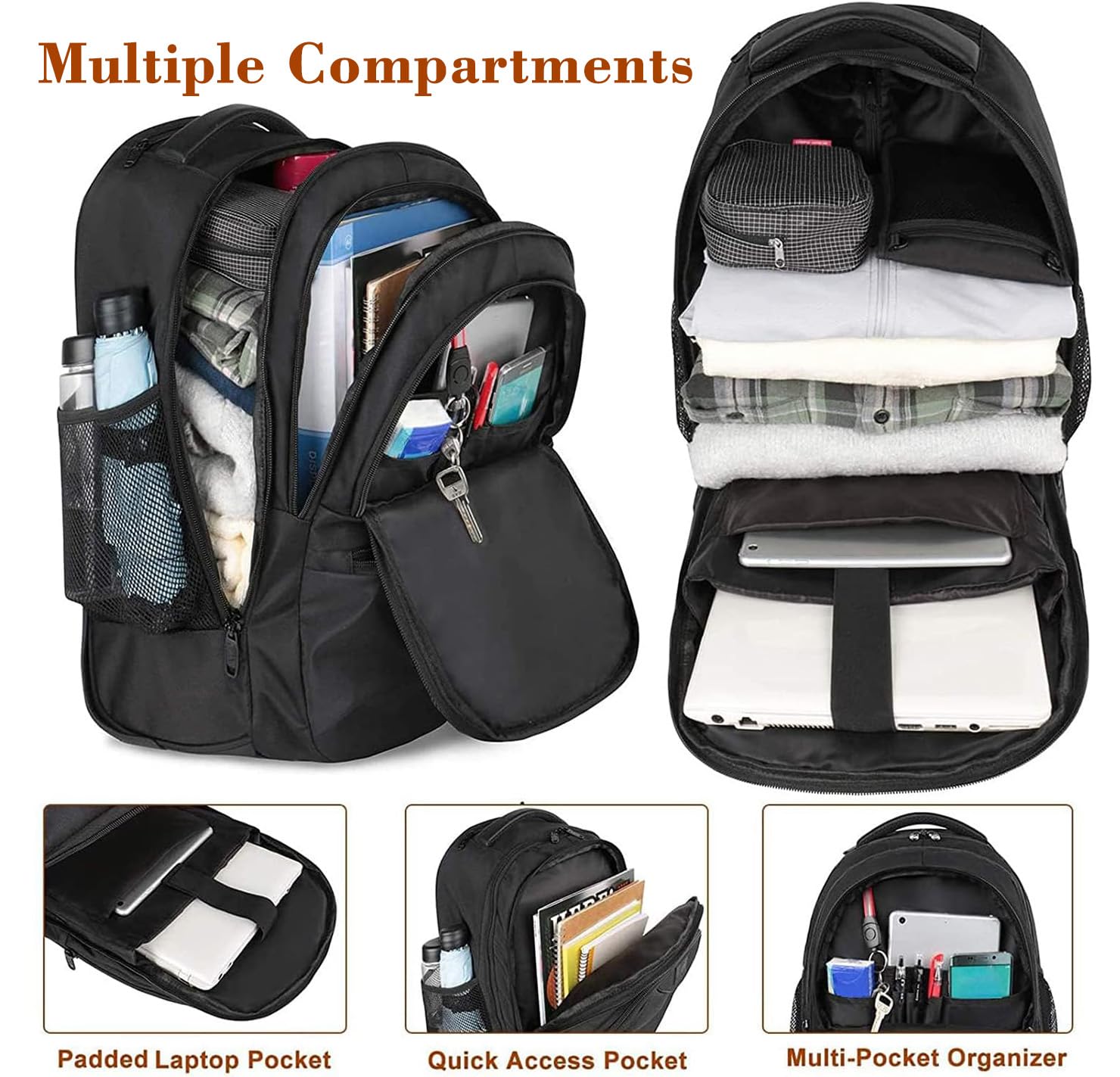 Rolling Backpack,Water Resistant Wheeled Travel Backpack,Laptop Backpack for Women Men,Carry on Luggage Backpack Fit 15.6 inch Notebook,Trolley Suitcase Business Bag College Student Computer Bag,Black