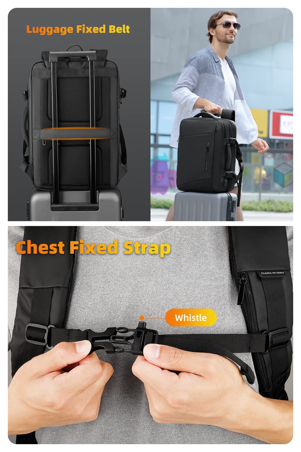 Mark Ryden Laptop Backpack,17.3 Inch Large Capacity Business Backpack for Men,Waterproof Expandable Carry-on Travel Backpack,Anti-Theft Gaming Laptop Backpack with USB Charger (Expandable 30L-45L)