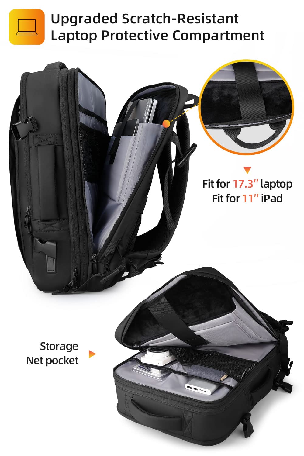 Mark Ryden Laptop Backpack,17.3 Inch Large Capacity Business Backpack for Men,Waterproof Expandable Carry-on Travel Backpack,Anti-Theft Gaming Laptop Backpack with USB Charger (Expandable 30L-45L)