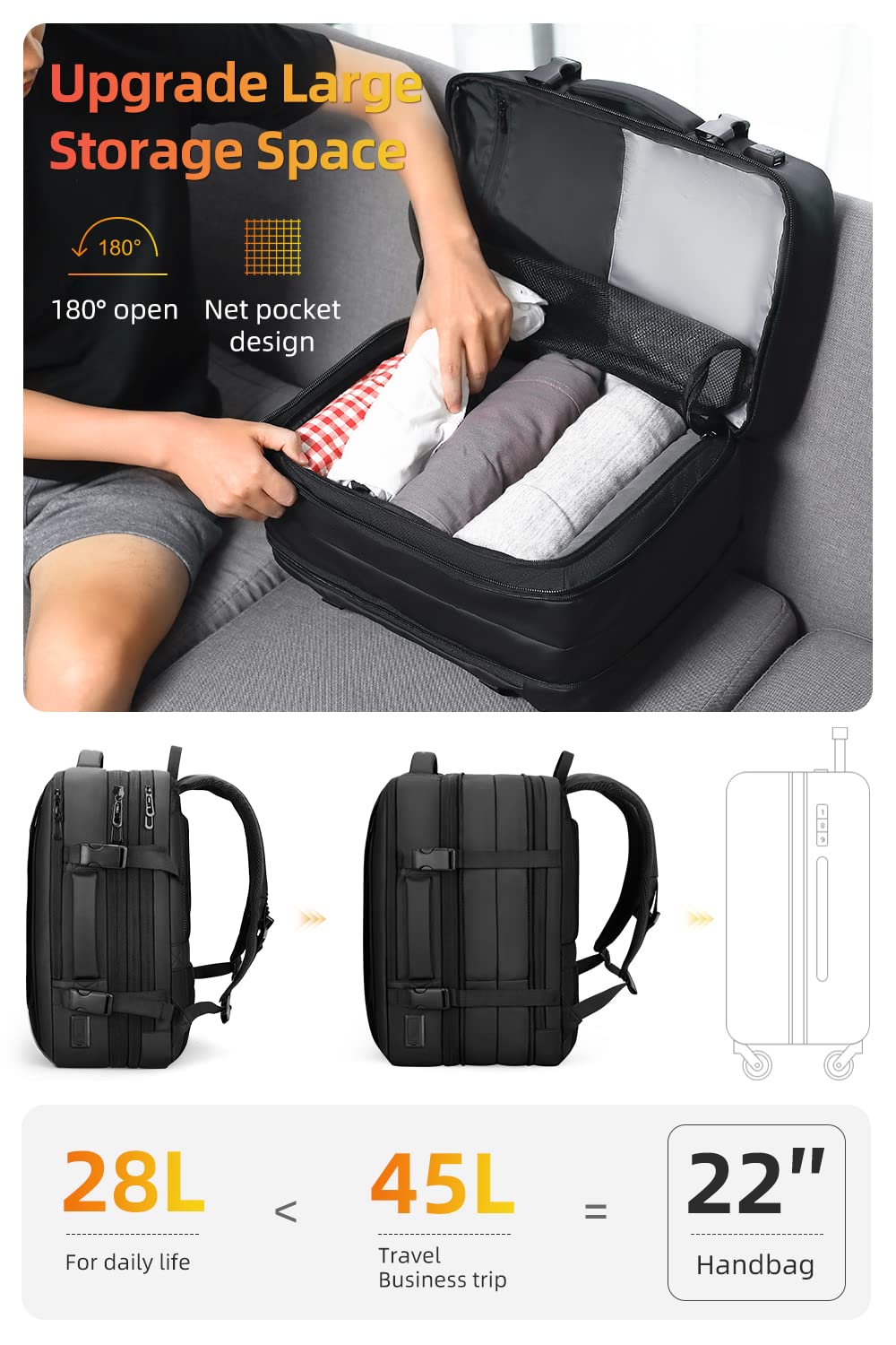 Mark Ryden Laptop Backpack,17.3 Inch Large Capacity Business Backpack for Men,Waterproof Expandable Carry-on Travel Backpack,Anti-Theft Gaming Laptop Backpack with USB Charger (Expandable 30L-45L)