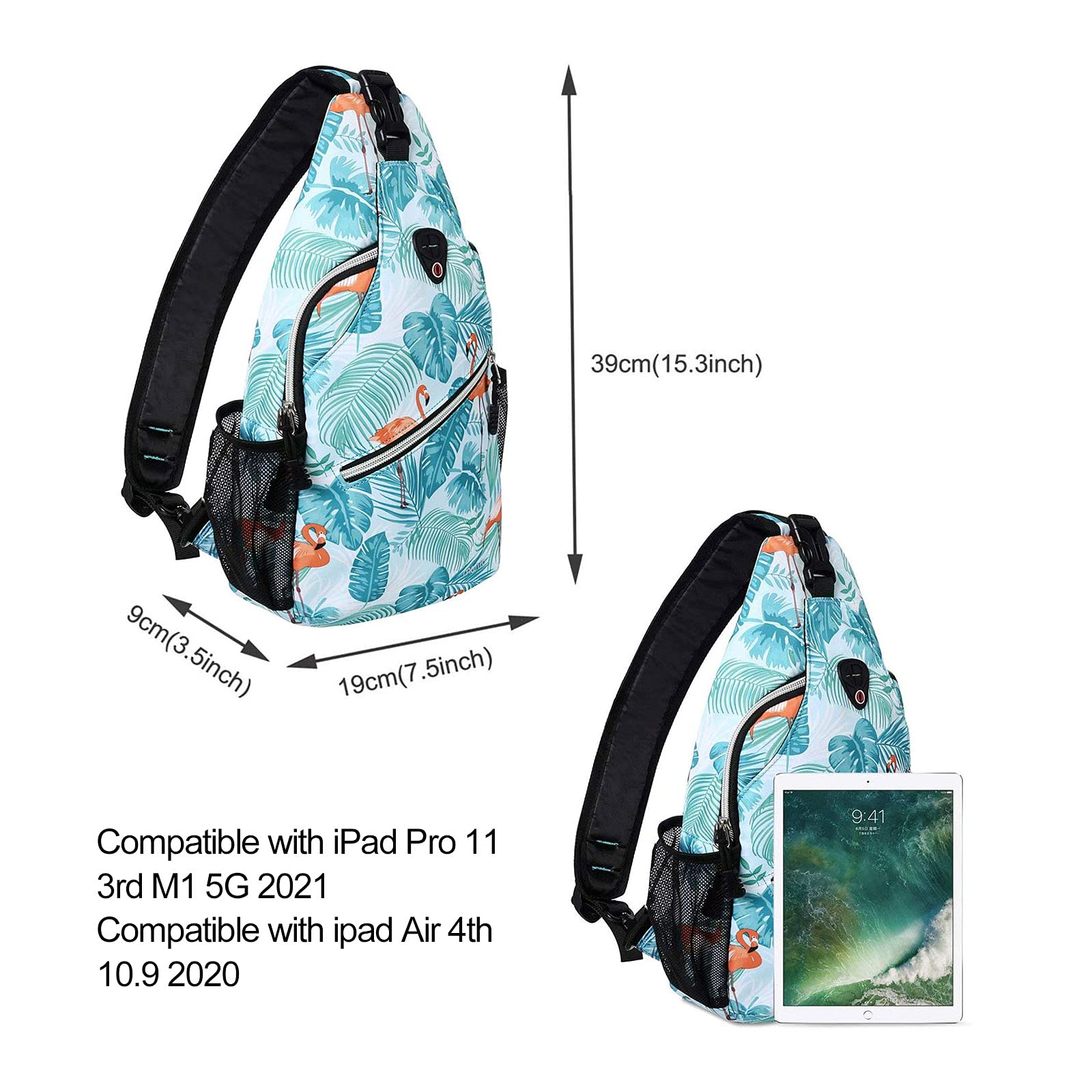 MOSISO Sling Backpack,Travel Hiking Daypack Pattern Rope Crossbody Shoulder Bag, Flamingo