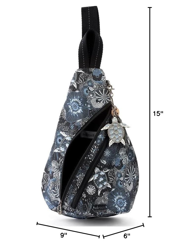 Sakroots Women's Go Sling Backpack in Nylon Eco Twill, Midnight Seascape, One Size