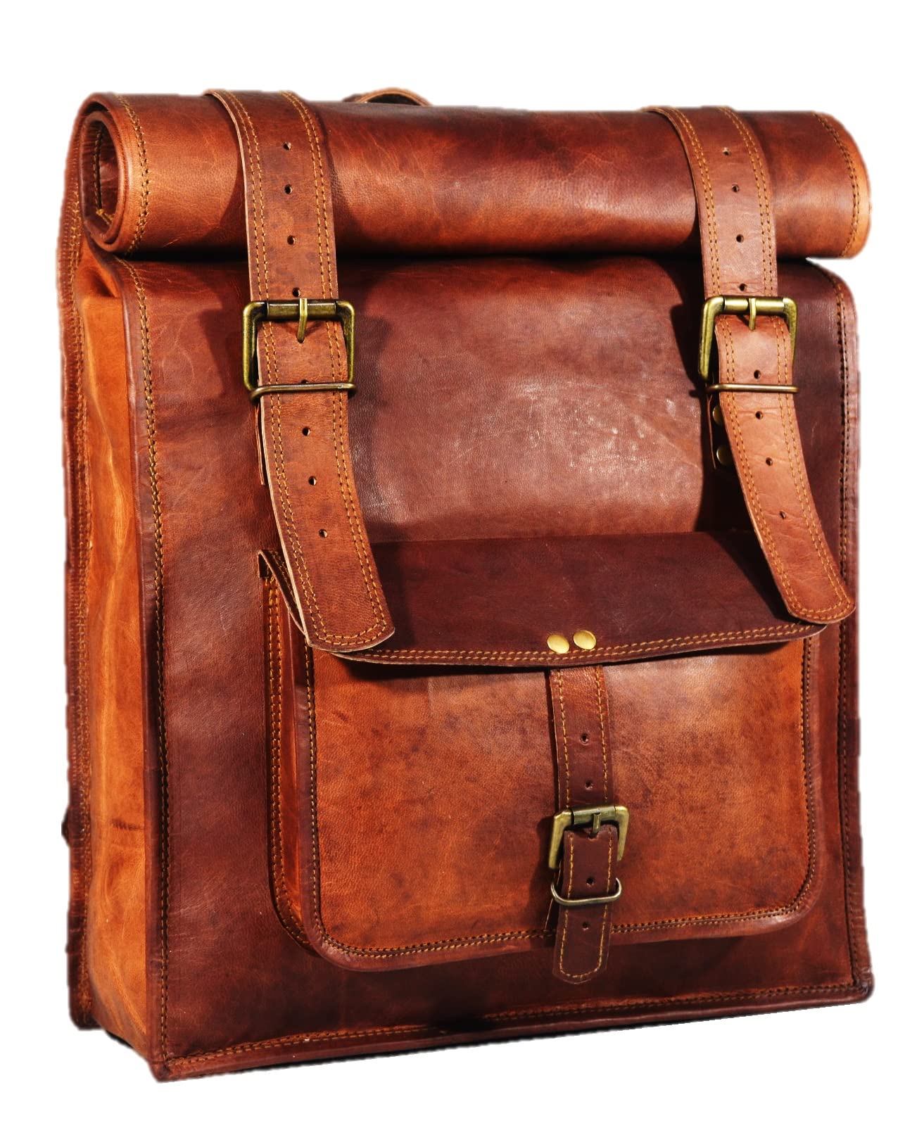 URBAN DEZIRE Men's Leather Vintage Roll On Laptop Backpack Rucksack knapsack college bag