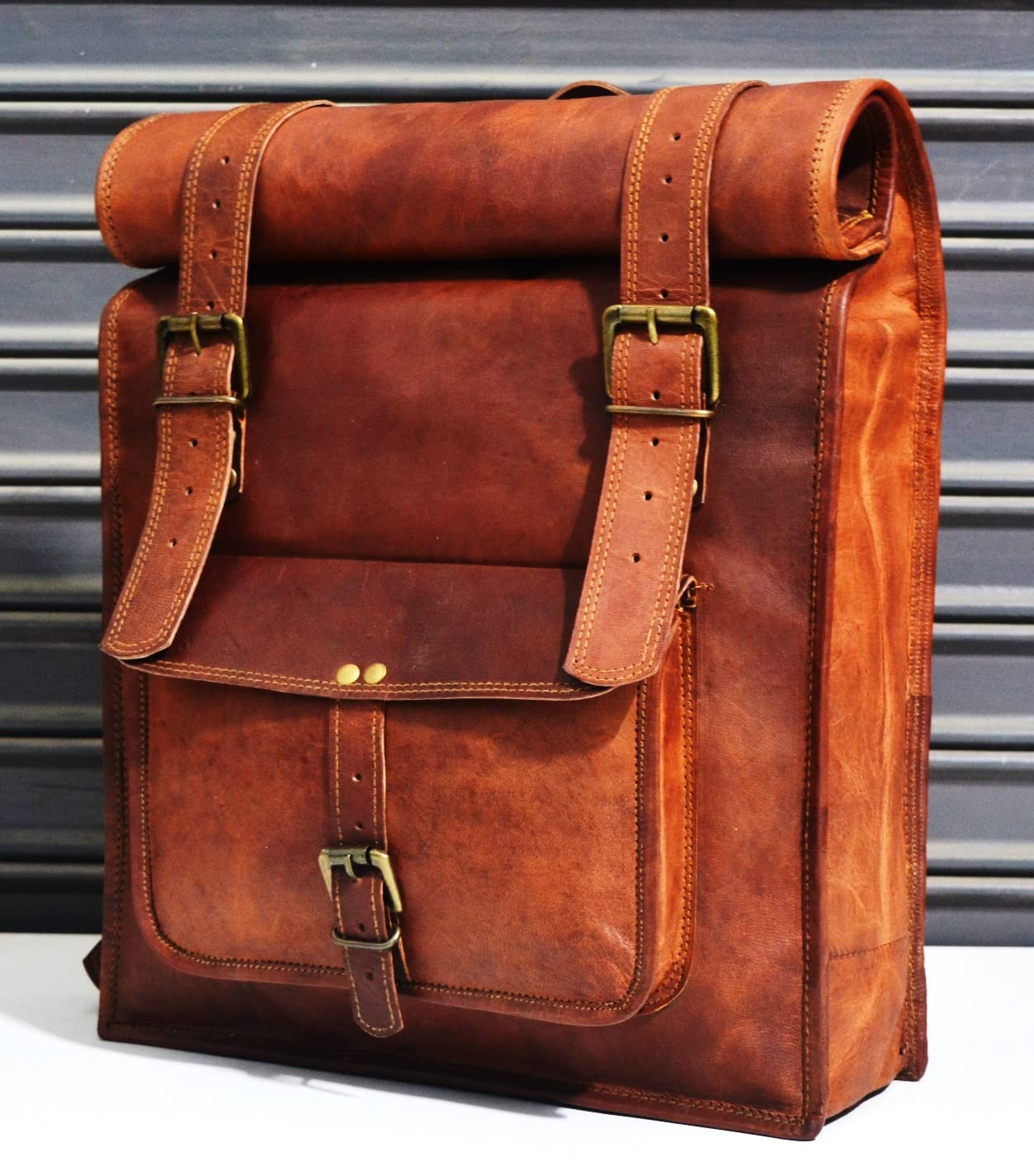 URBAN DEZIRE Men's Leather Vintage Roll On Laptop Backpack Rucksack knapsack college bag